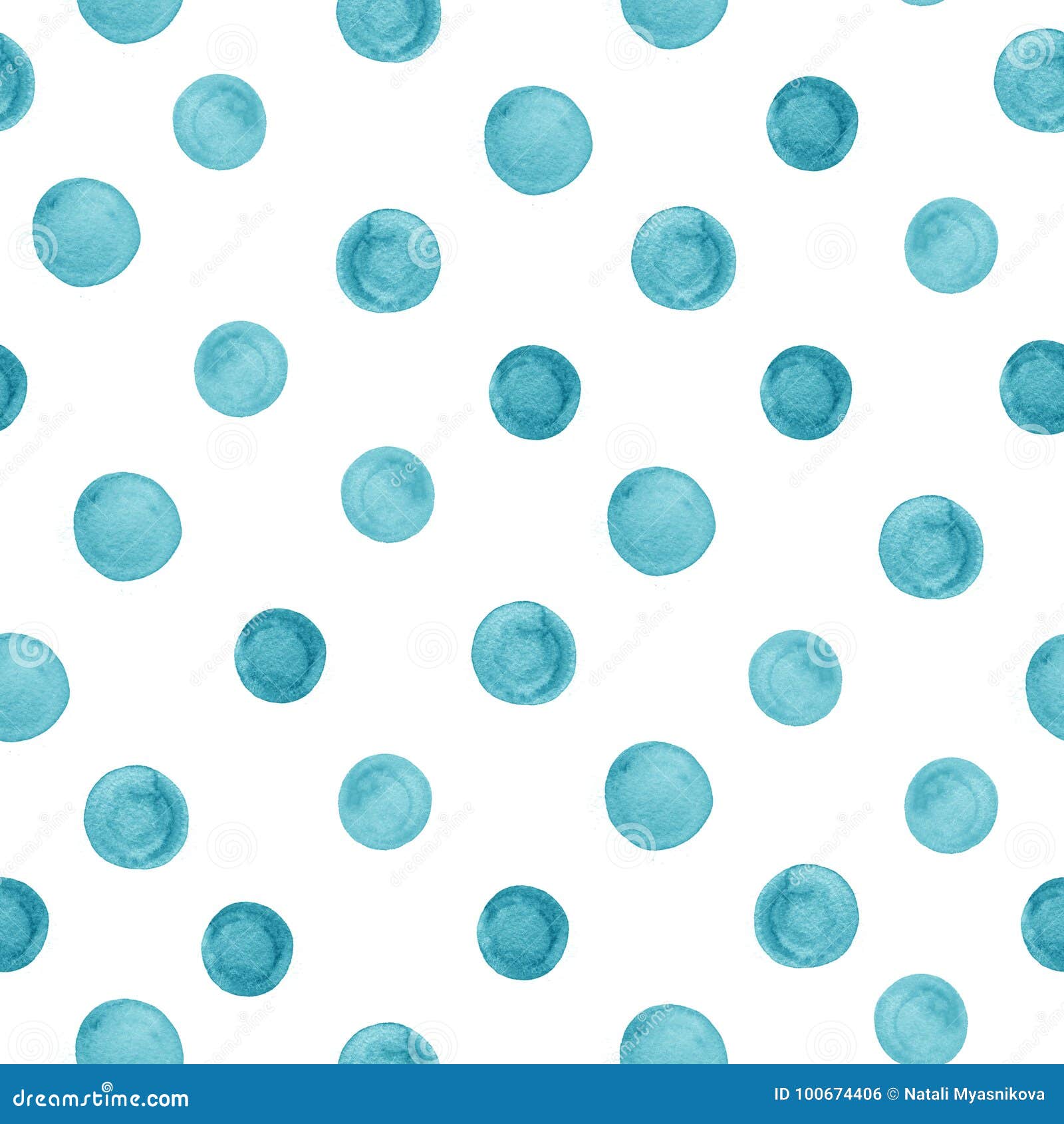 Seamless Hand Drawn Watercolor Pattern Made of Round Blue Dots ...