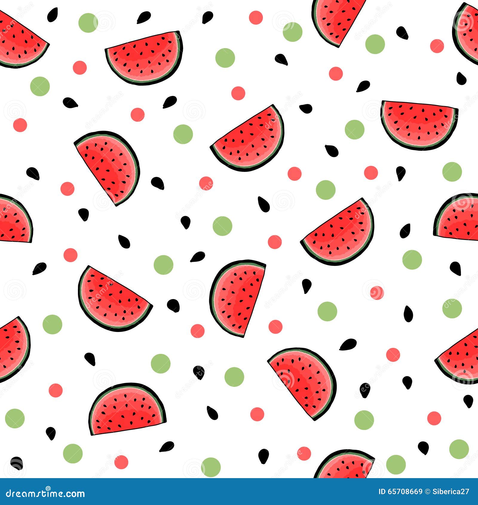 Seamless Hand Drawn Watermelon Pattern Stock Vector - Illustration of ...