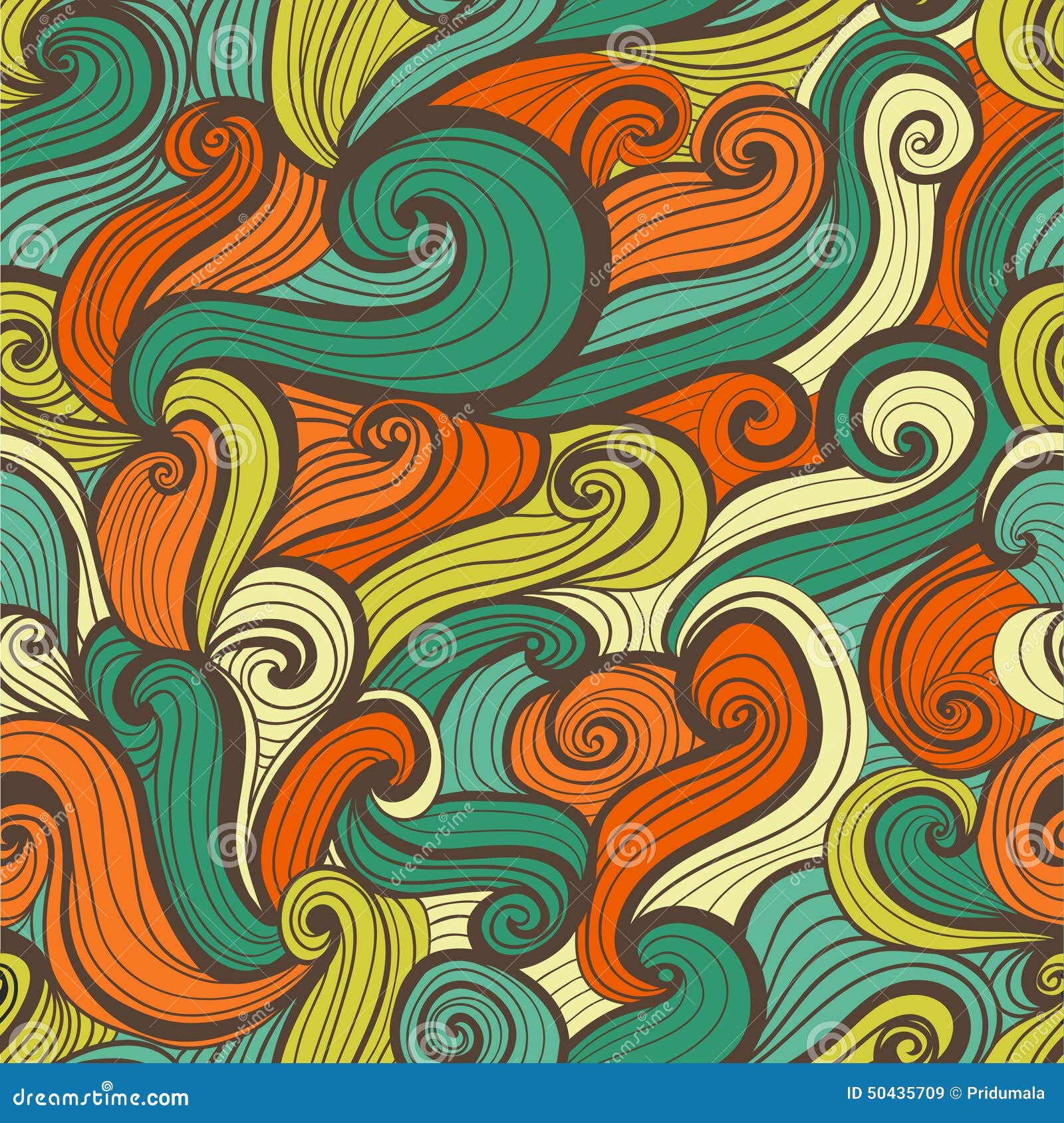 Seamless Hand-drawn Waves Texture. Stock Illustration - Illustration of ...
