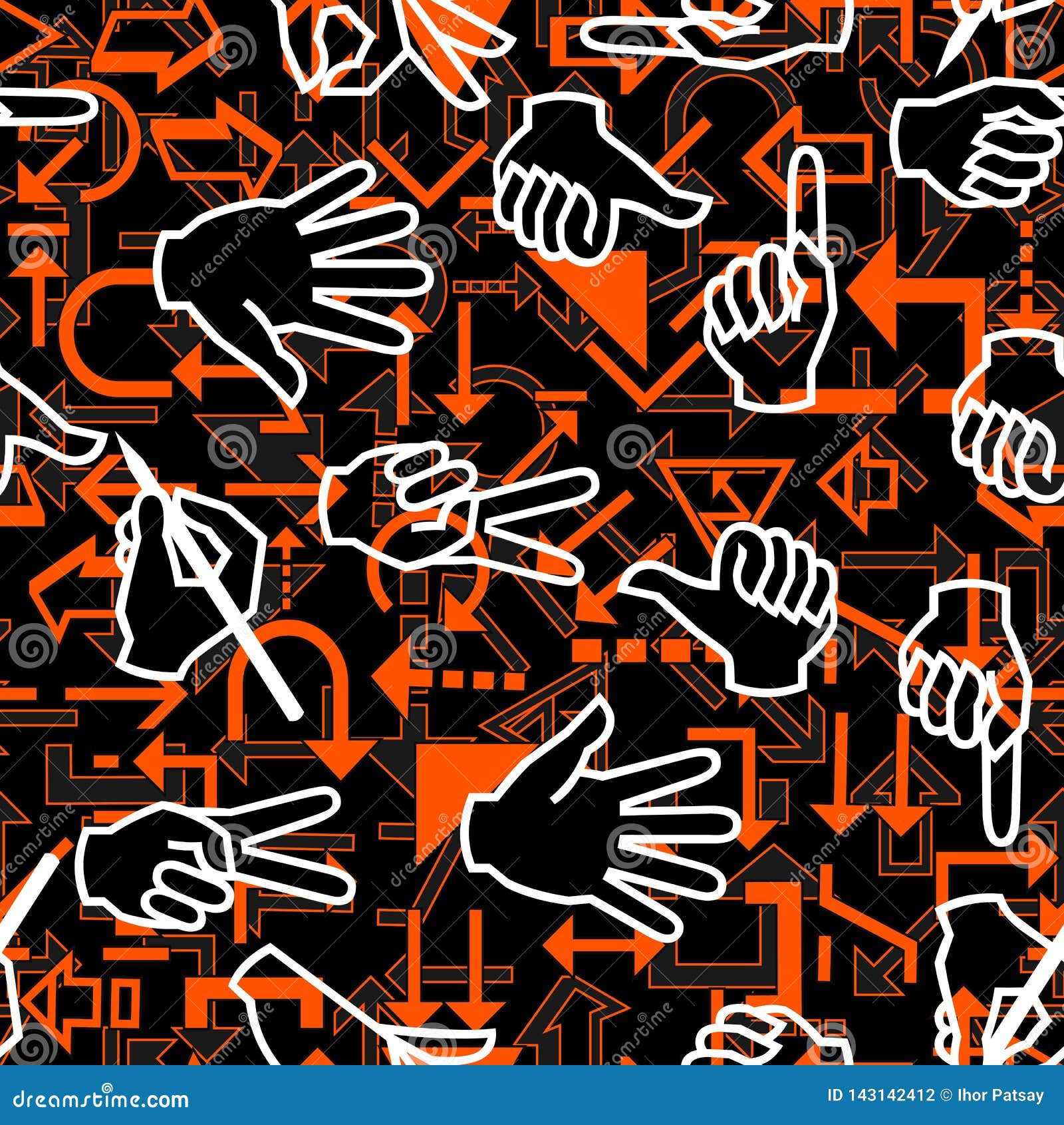 Seamless hand pattern stock vector. Illustration of direction - 143142412