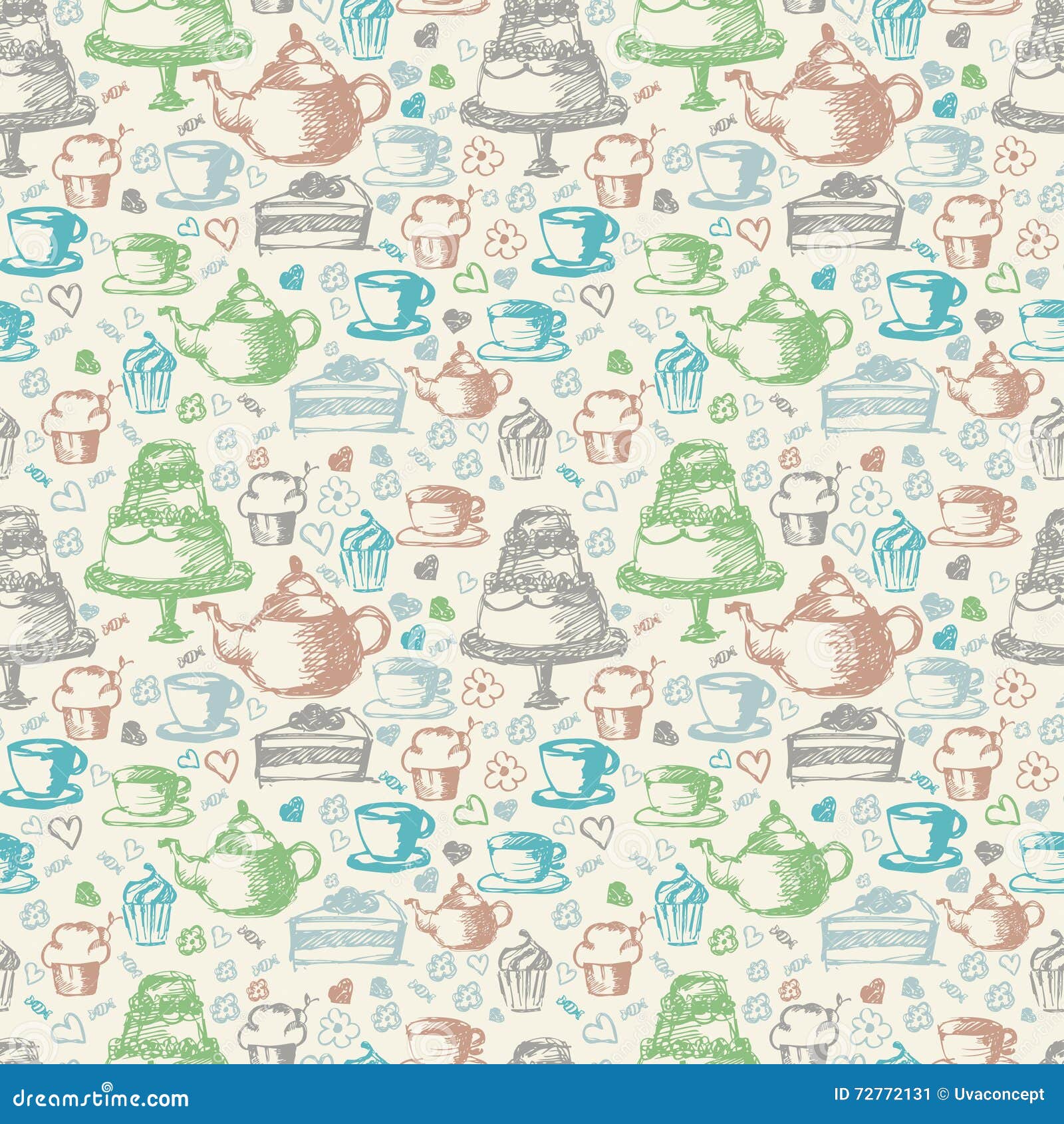 Seamless Hand Pattern for Tea Time Theme. Stock Vector - Illustration ...