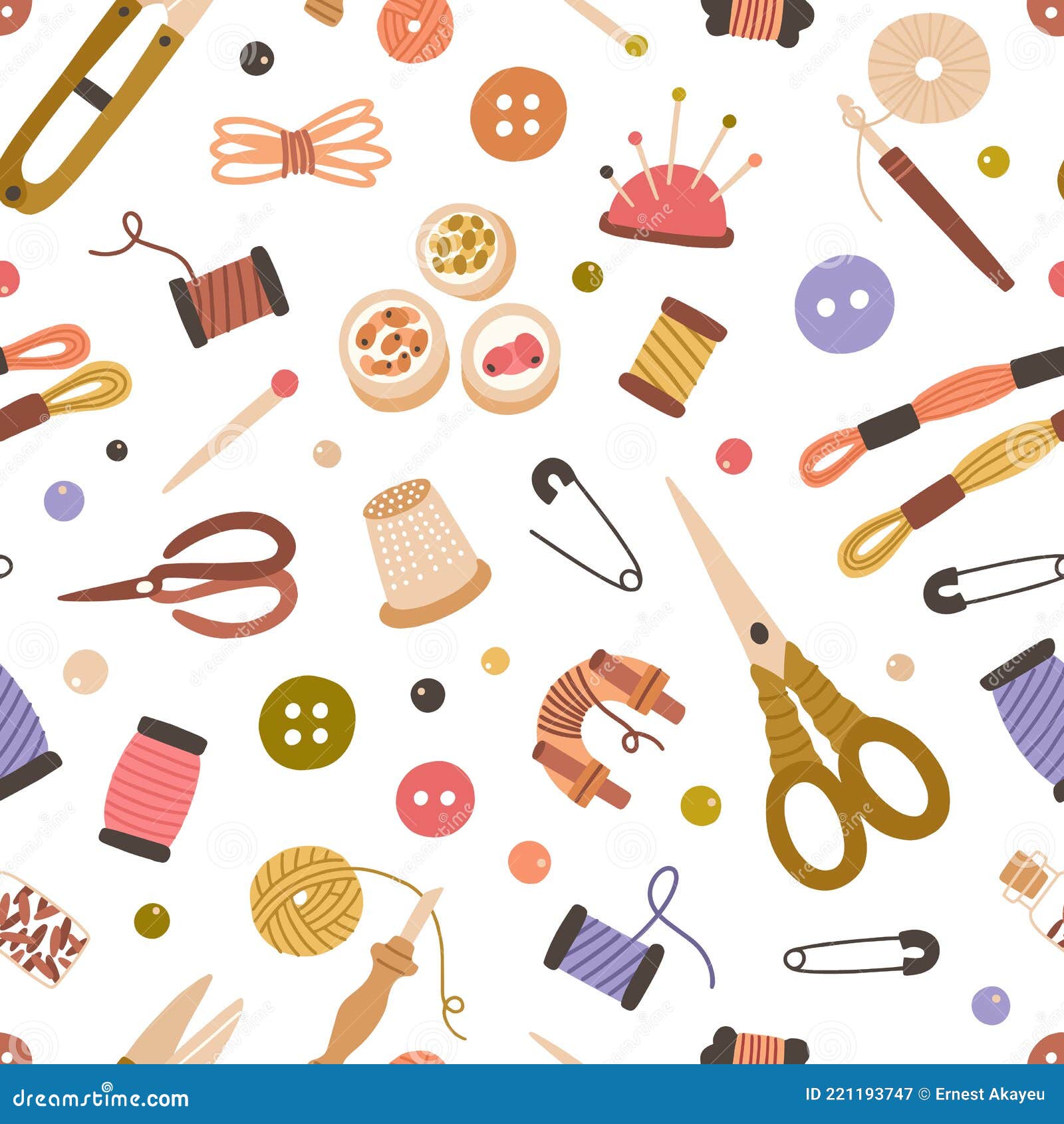 Seamless Handicraft Pattern with Sewing, Embroidery and Knitting Tools ...