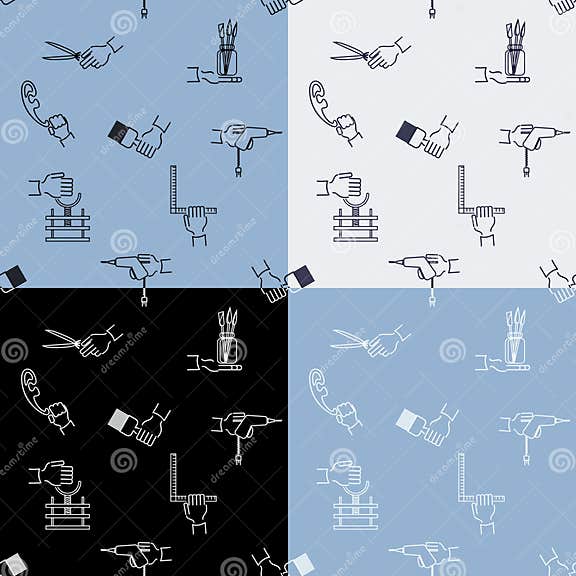 Seamless Handicraft Pattern with Tools Elements and Hands. Stock Vector ...