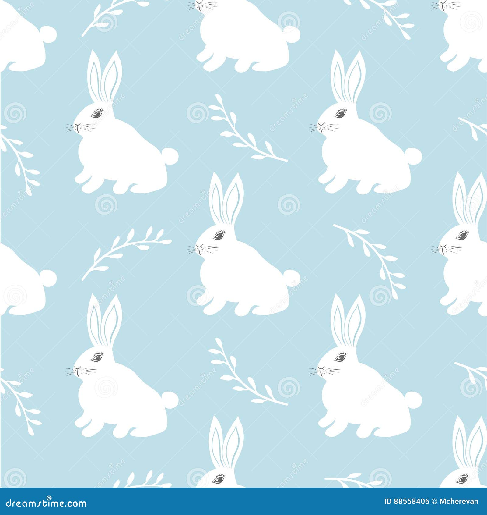 Seamless Hare Pattern. Cute Little Bunny on a Blue Background Stock ...