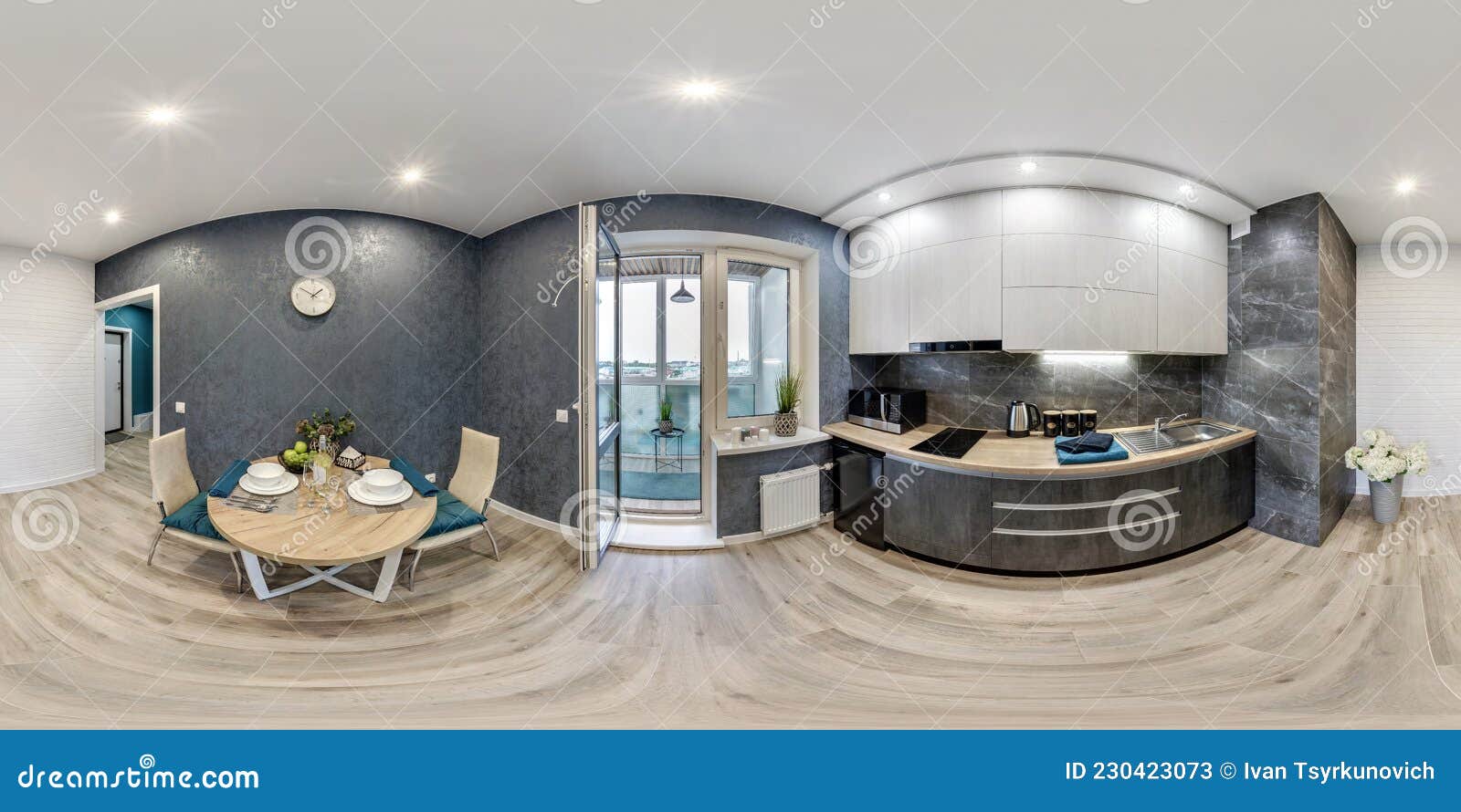 360 Seamless Hdri Panorama View Inside Small Kitchen with Served Table ...