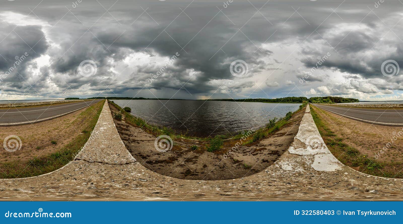 360 Seamless Hdri Panorama View Near Lake before Storm with Overcast ...
