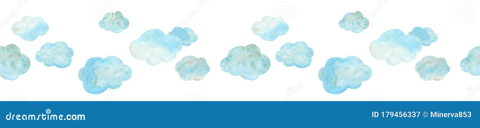 Seamless Header of Blue Clouds in the Sky. Endless Border. Hand-drawn ...