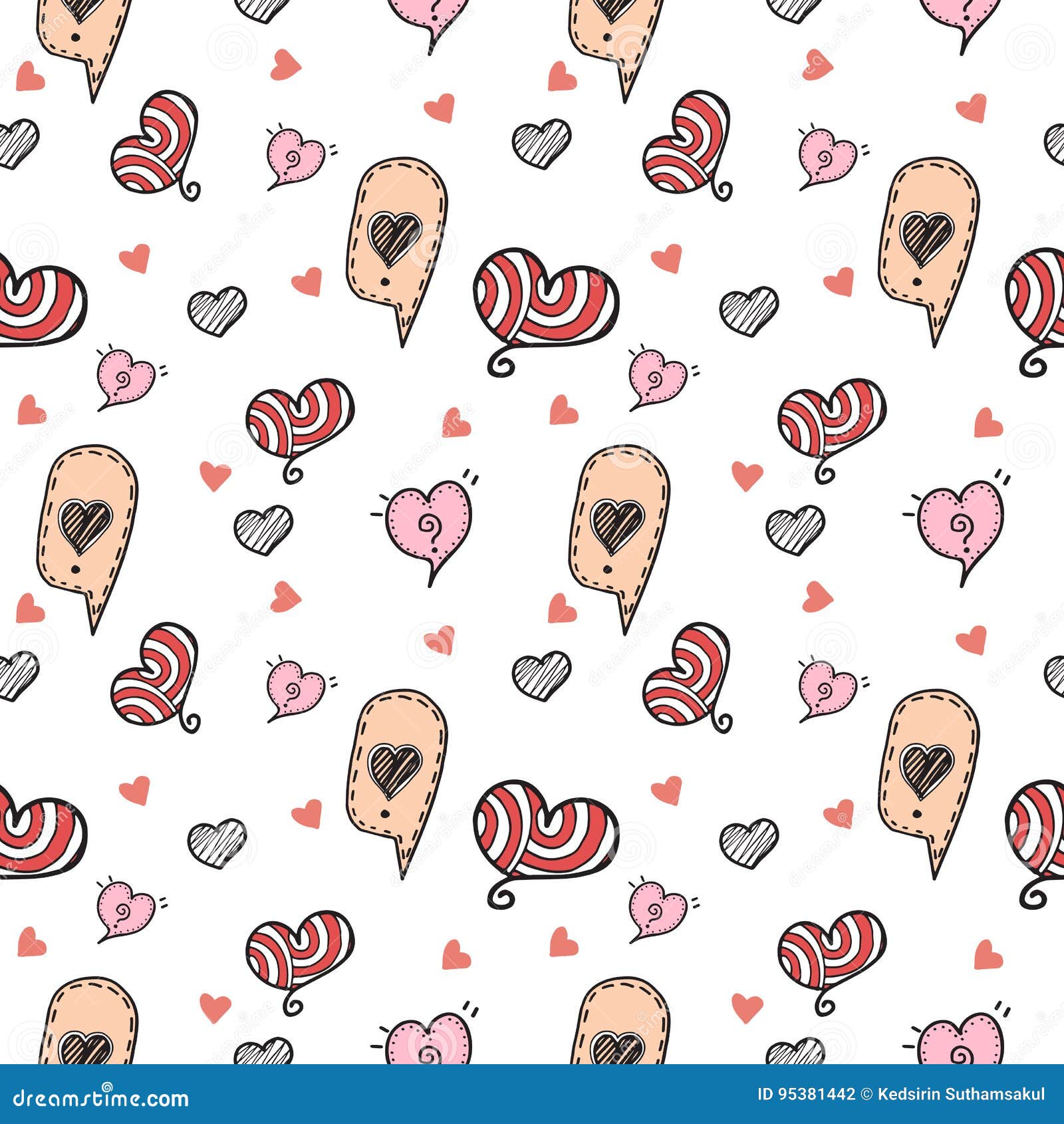 Seamless Heart Doodle Pattern Vector Stock Vector - Illustration of ...
