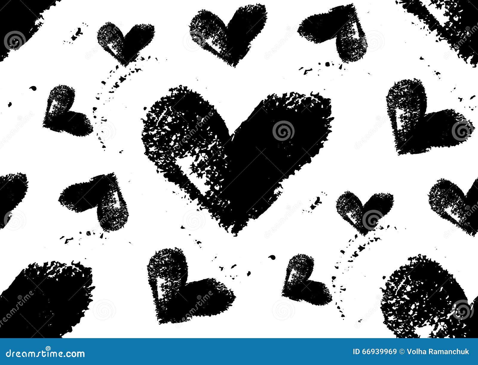 Seamless Heart Pattern. Hand Painted Hearts with Rough Edges Stock ...