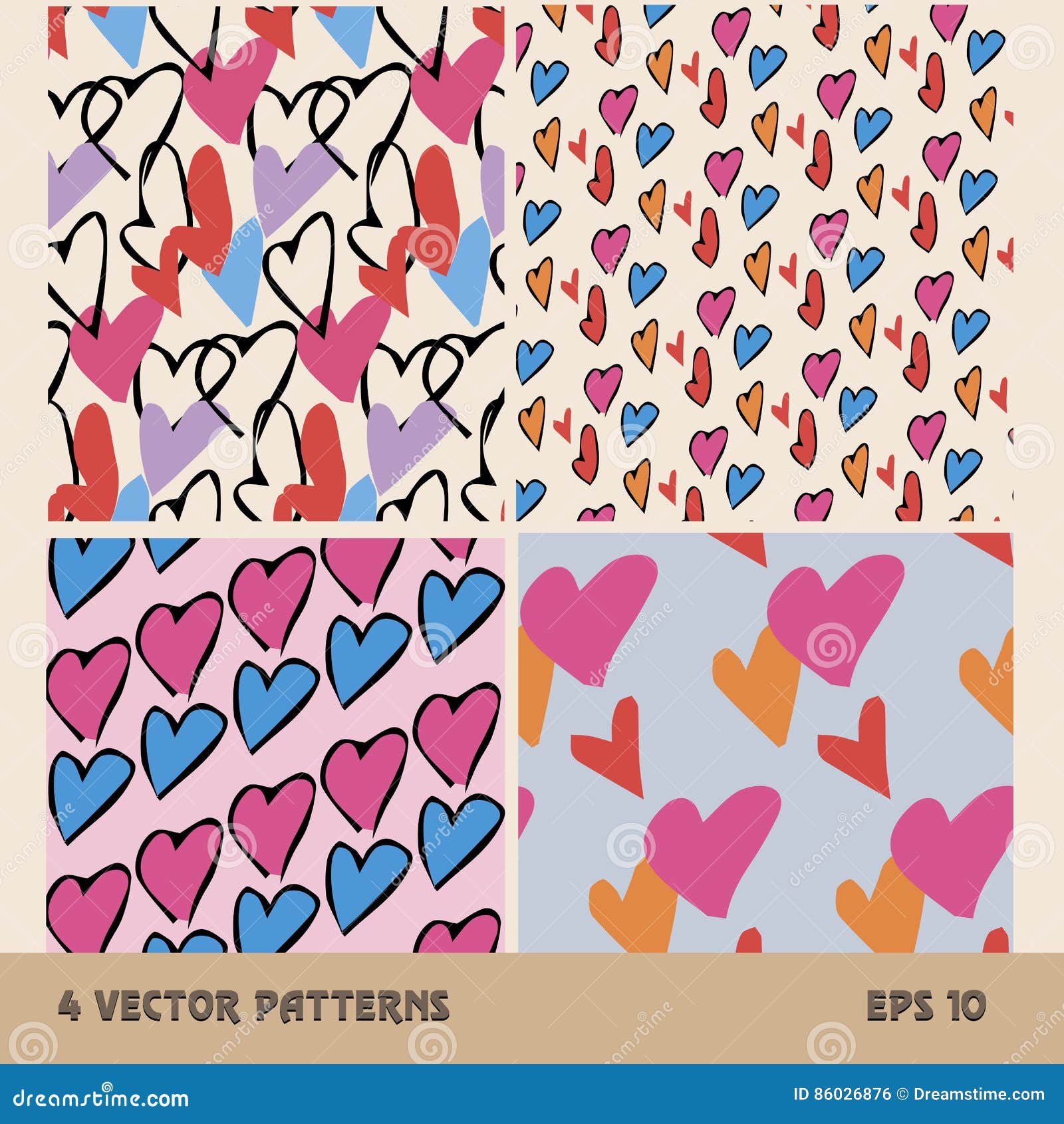 4 Seamless Hearts Patterns on Background Stock Vector - Illustration of ...