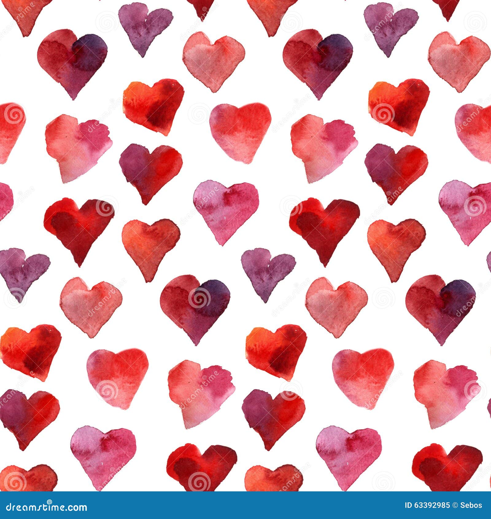 Seamless Hearts Watercolor Pattern Stock Illustration - Illustration of ...
