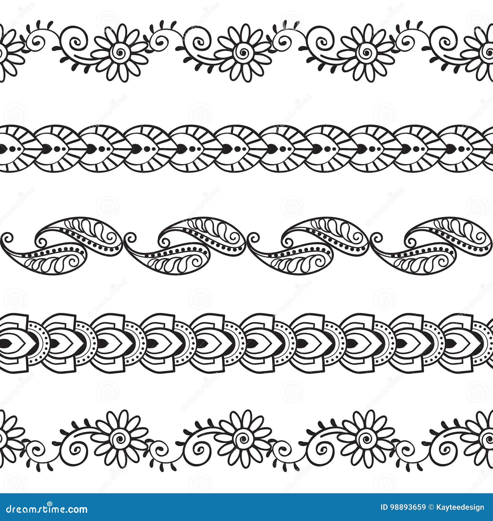 Seamless Henna Borders Vector Set Abstract Floral Patterns 3 Stock ... Seamless Henna Borders Vector Set Abstract Floral Patterns 3 Stock ...
