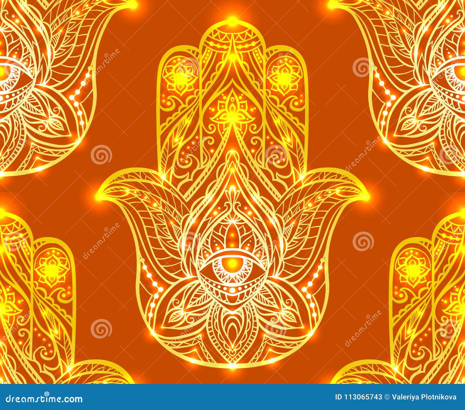 Seamless Henna Pattern with Hamsa. Boho Buddhas Hand Stock Vector ...
