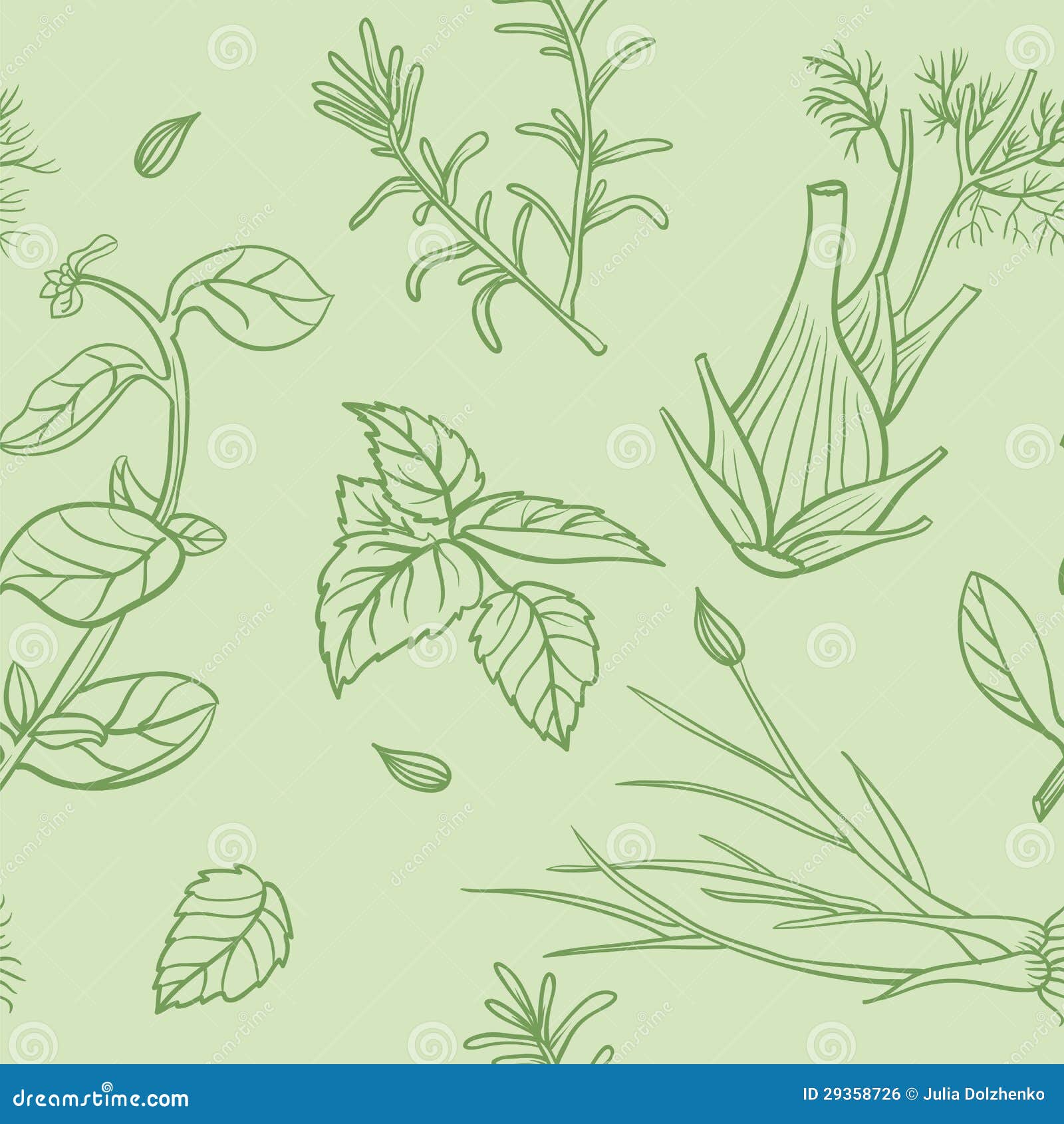 Seamless herbs pattern stock vector. Illustration of element - 29358726