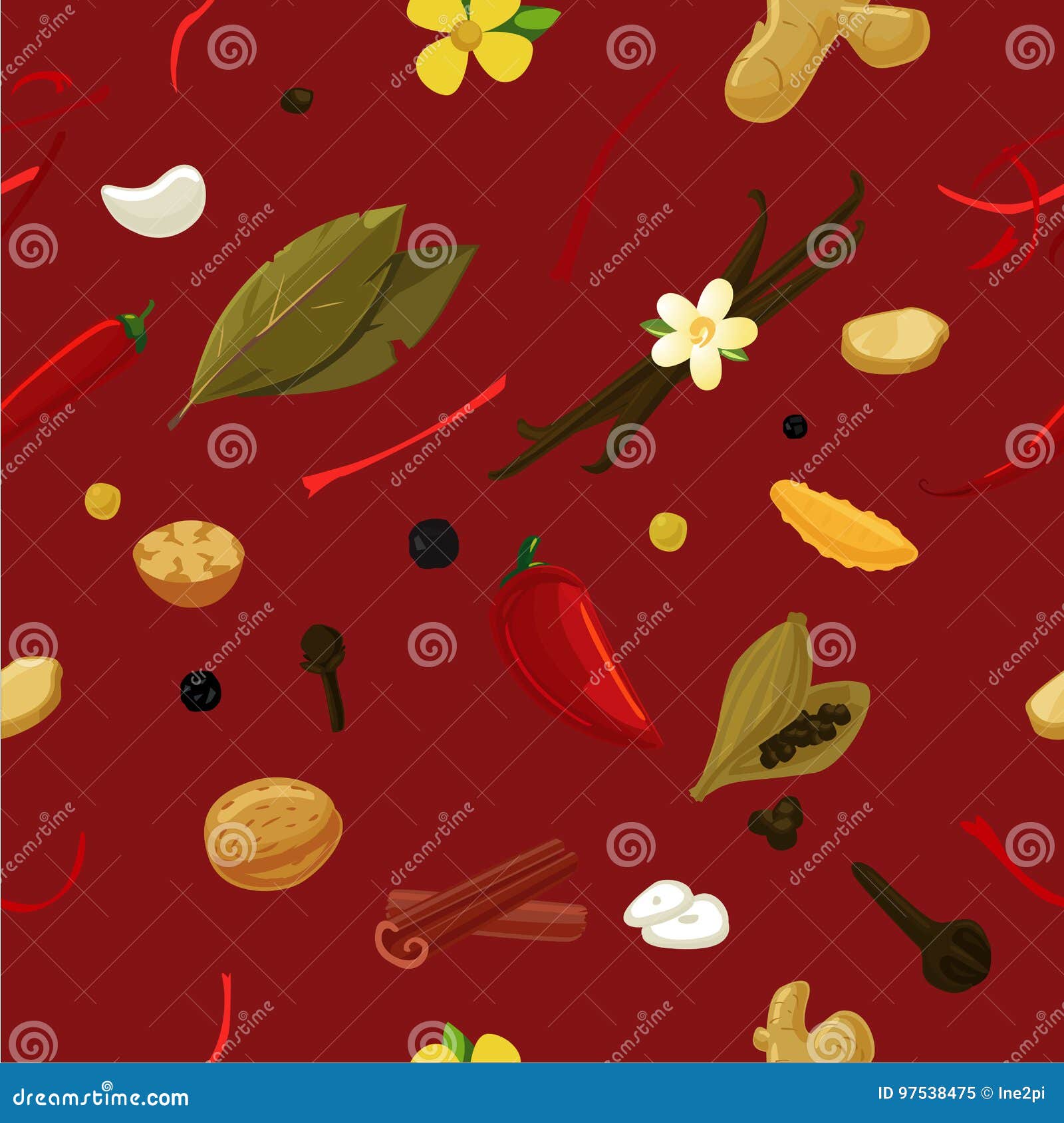 Seamless Herbs Pattern with Seasoning and Spices Elements. Vector Food ...