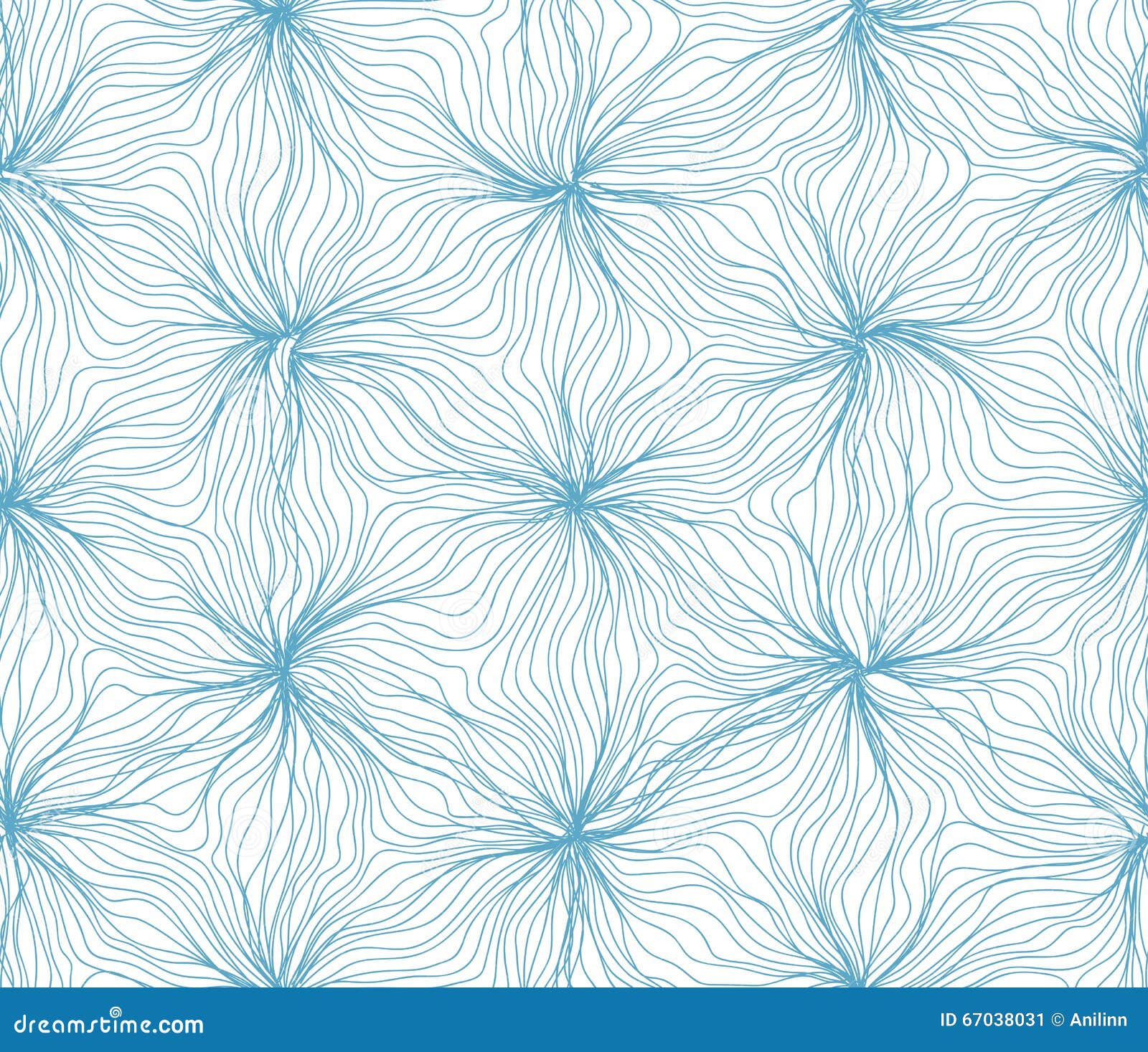 Seamless Hexagon Lines Wavy Flower Pattern Blue on White Stock Vector ...