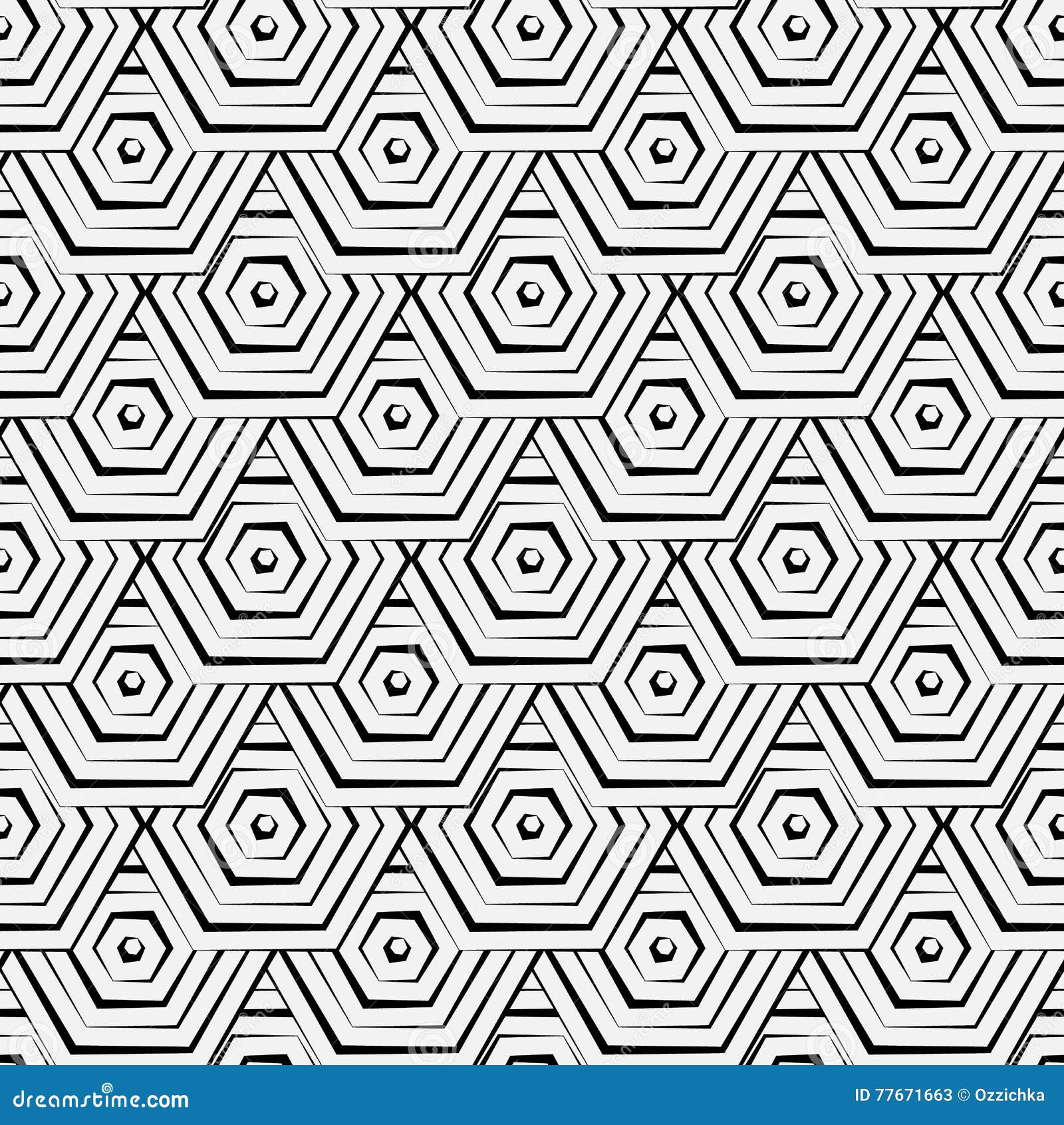 Seamless Hexagon Monochrome Pattern, Repeating Geometric Texture ...