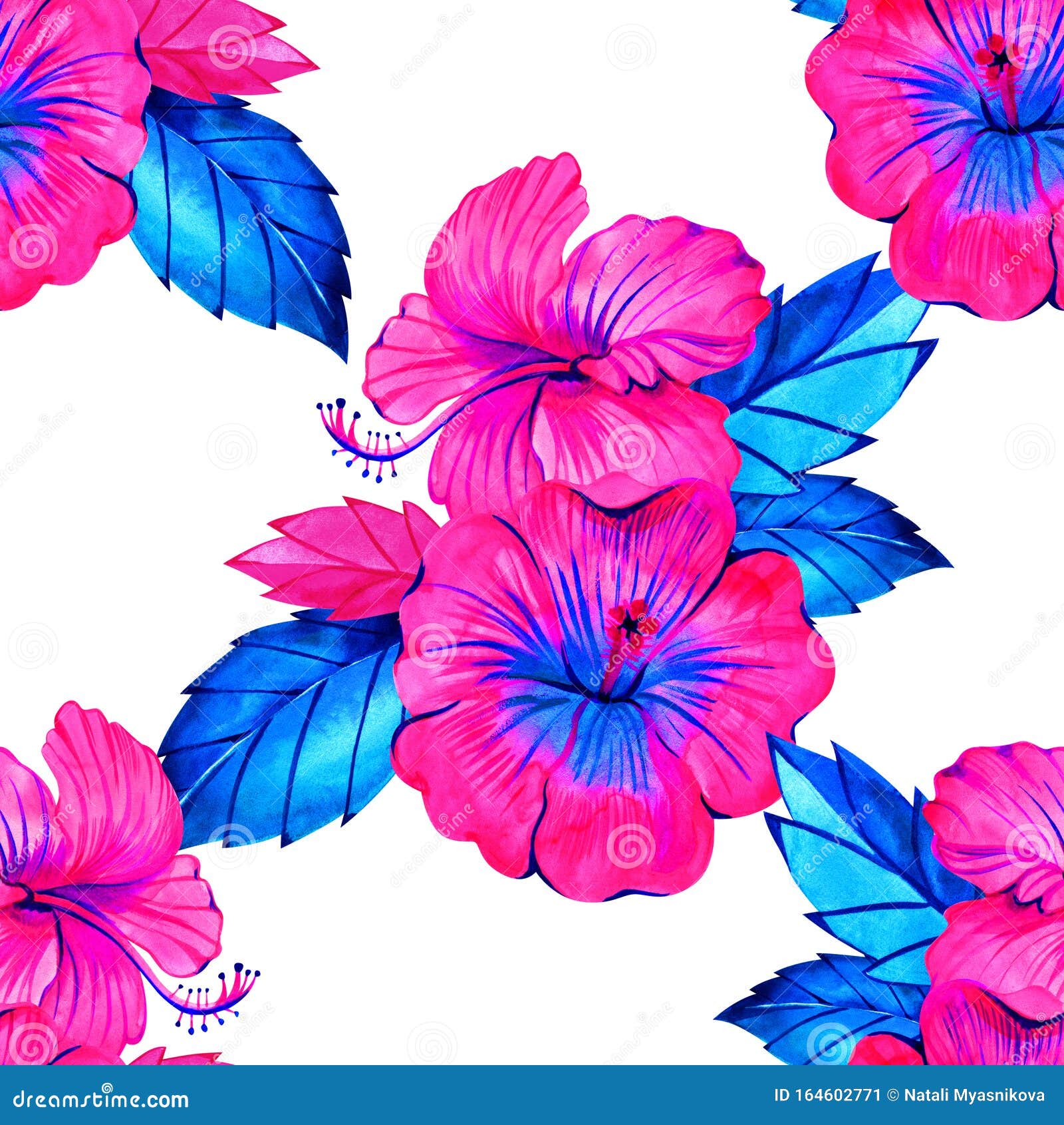 Seamless Hibiscus Summer Fashion Floral Pattern Tropical Flowers And