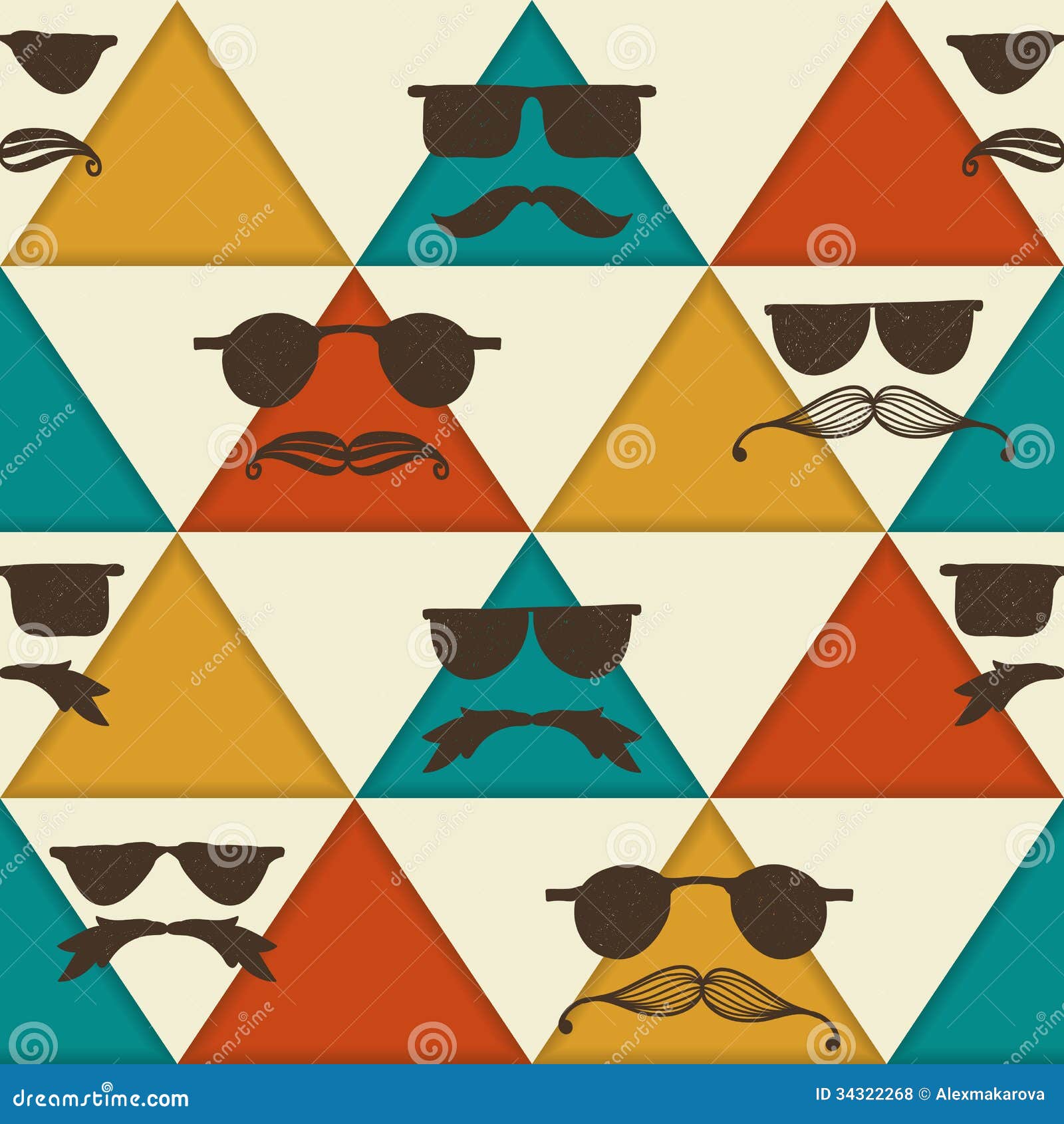 Seamless Hipster Manly Pattern. Fashion Vector Background With Yellow ...