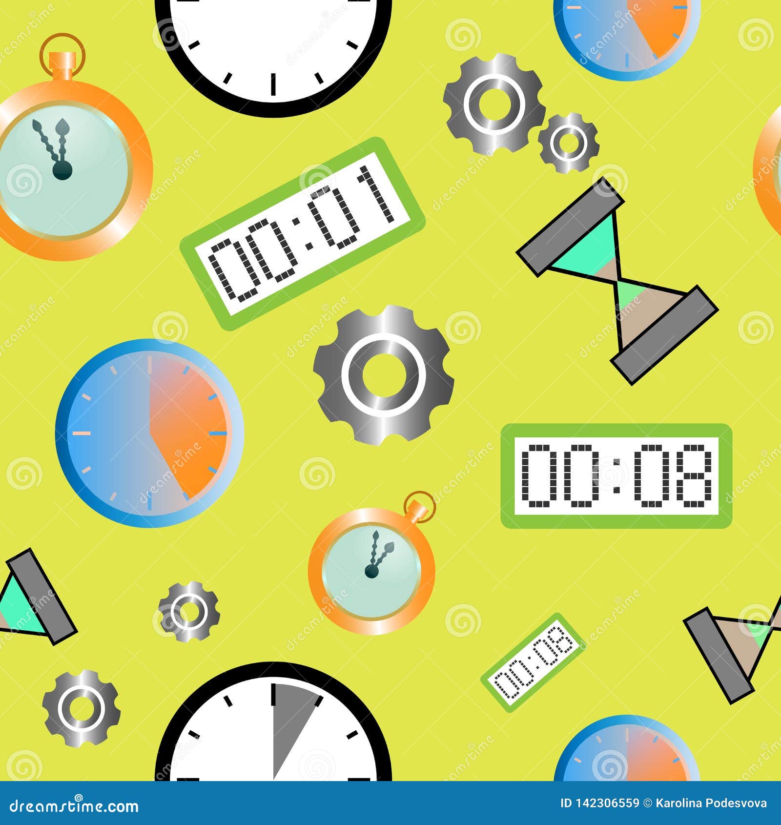 Seamless Pattern with Different Types of Clocks Stock Illustration ...