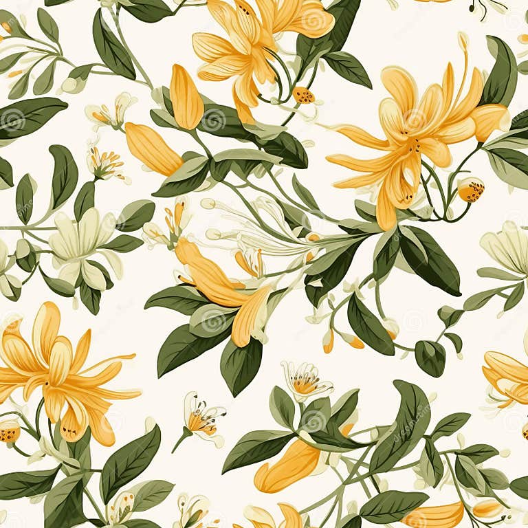 Seamless Honeysuckle Vector Pattern for Stunning Designs Stock ...