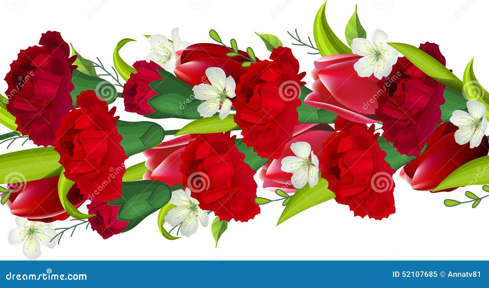 Seamless Horizontal Border with Carnations and Stock Vector ...