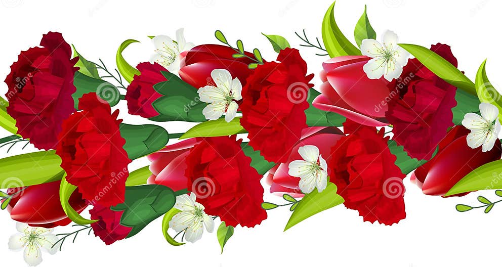 Seamless Horizontal Border with Carnations and Stock Vector ...