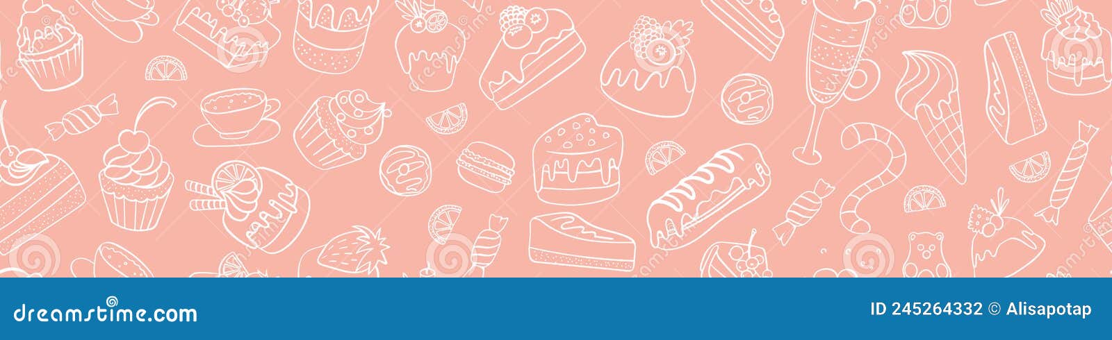 Seamless Horizontal Border with Desserts Stock Vector - Illustration of ...