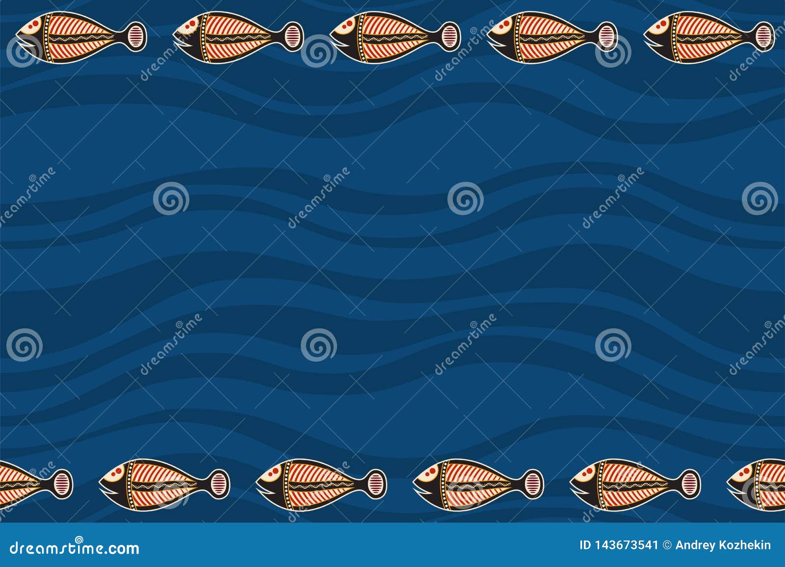 Seamless Horizontal Border Pattern with Fishes and Abstract Smooth ...