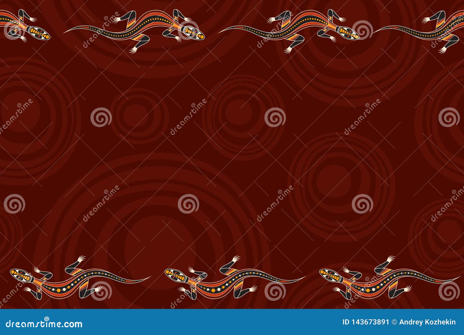 Seamless Horizontal Border Pattern with Lizards and Smooth Round Shapes ...