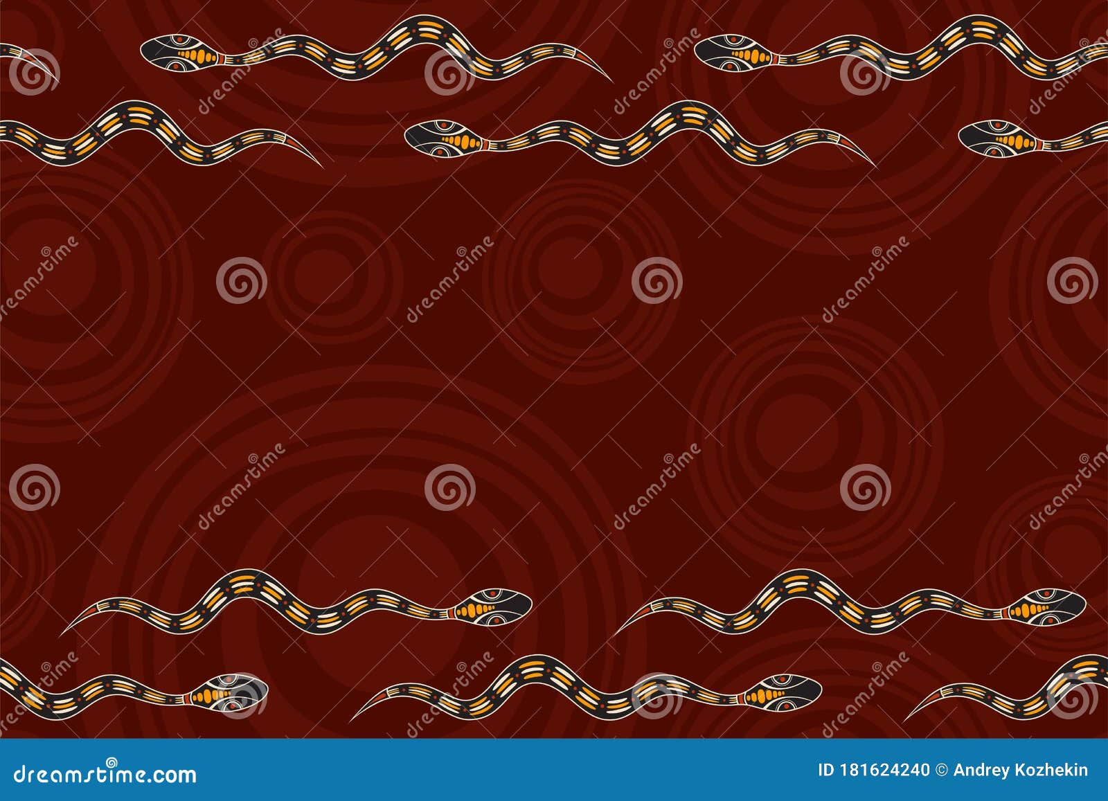 Seamless Horizontal Border Pattern with Snakes and Smooth Round Shapes ...