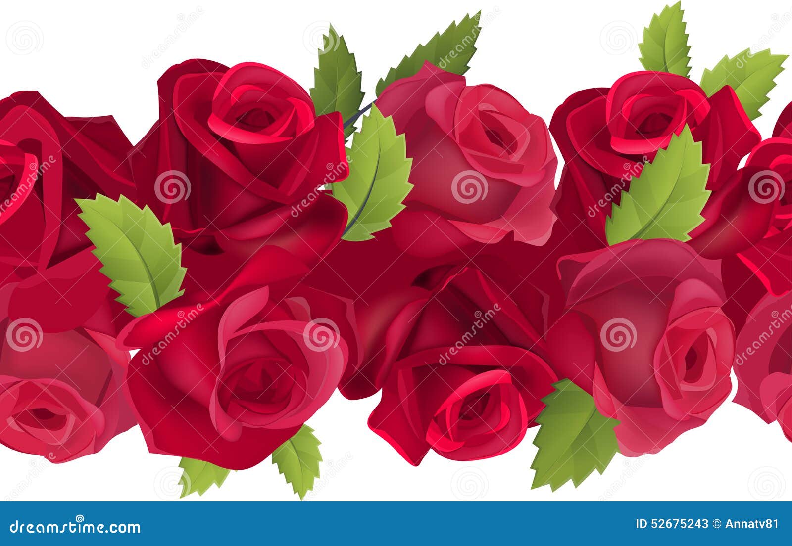 Seamless Horizontal Border with Red Roses Stock Vector - Illustration ...
