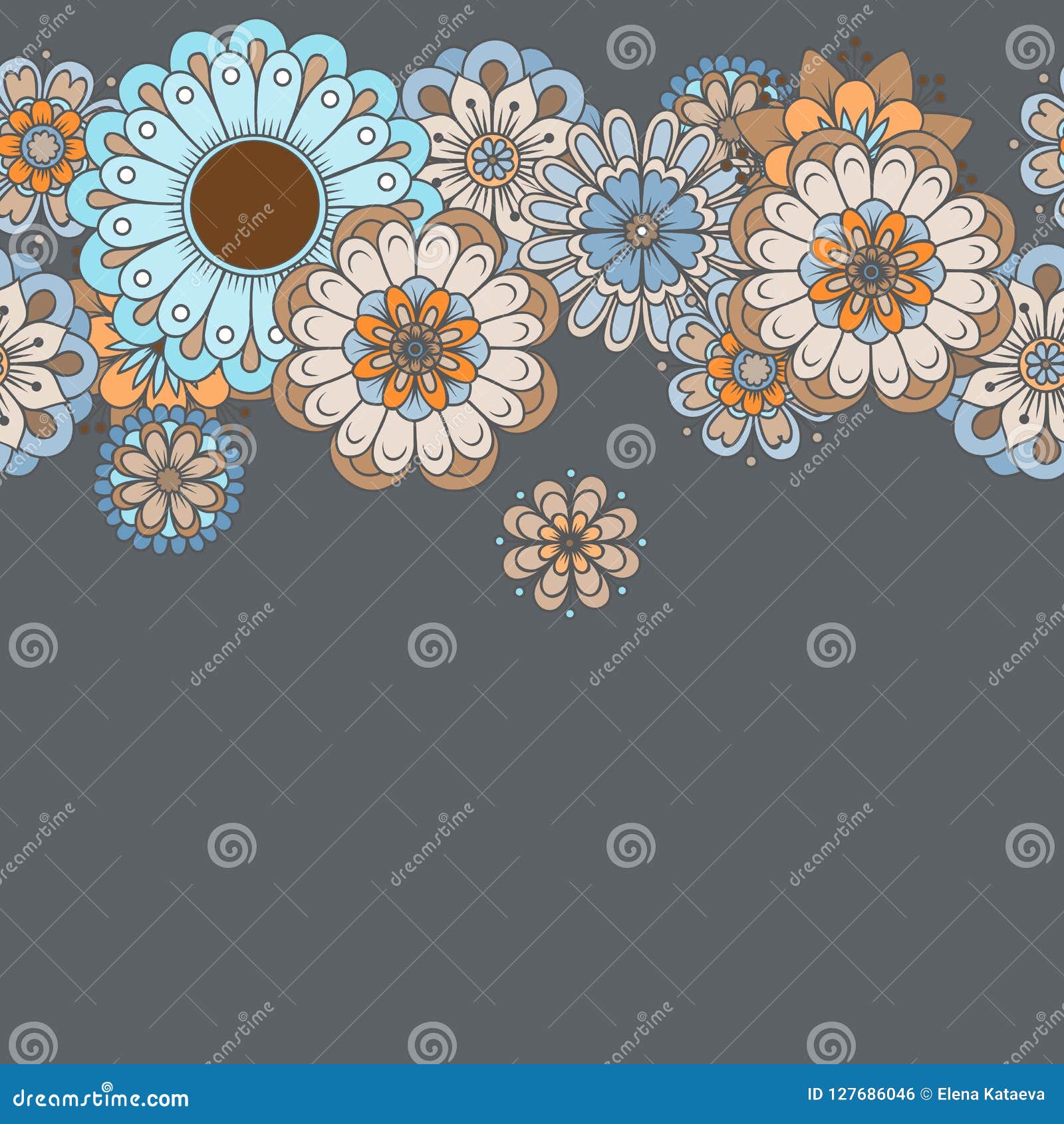 Orizontal Borders with Flowers in Pastel Colors on a Gray Background ...