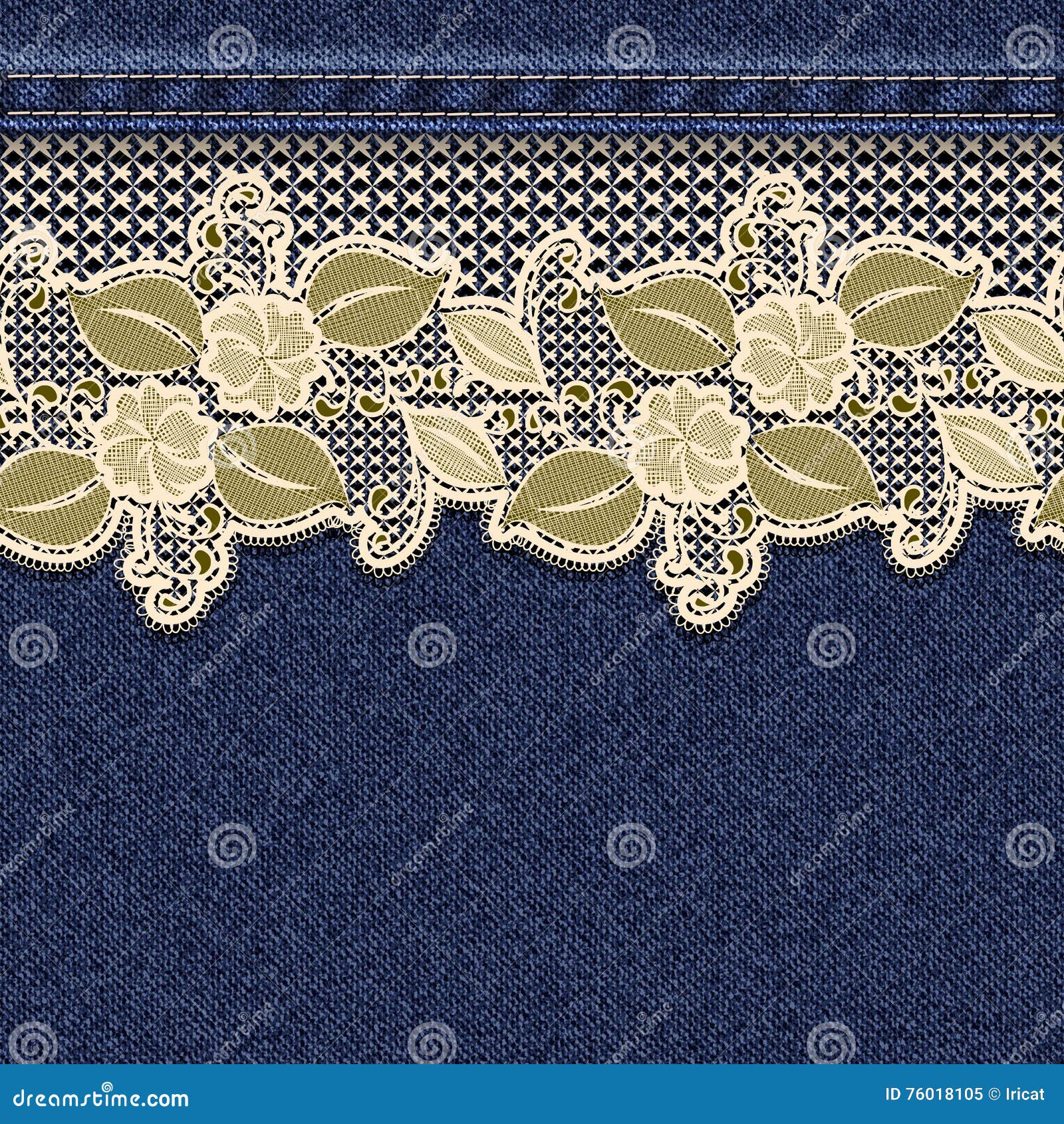 Seamless Horizontal Denim Background with Lace Floral Tape. Stock ...