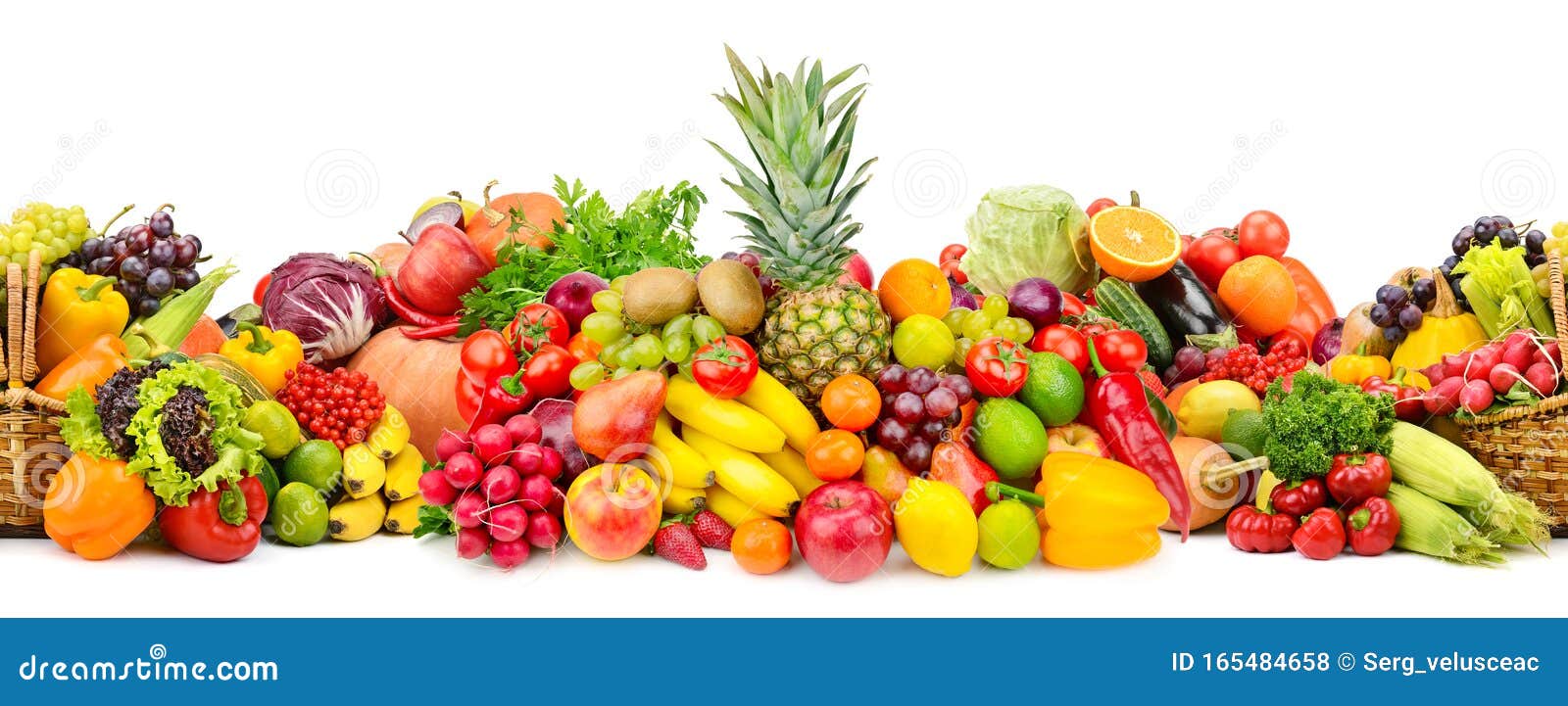 Seamless Horizontal Pattern Colorful Vegetables and Fruits Isolated on ...