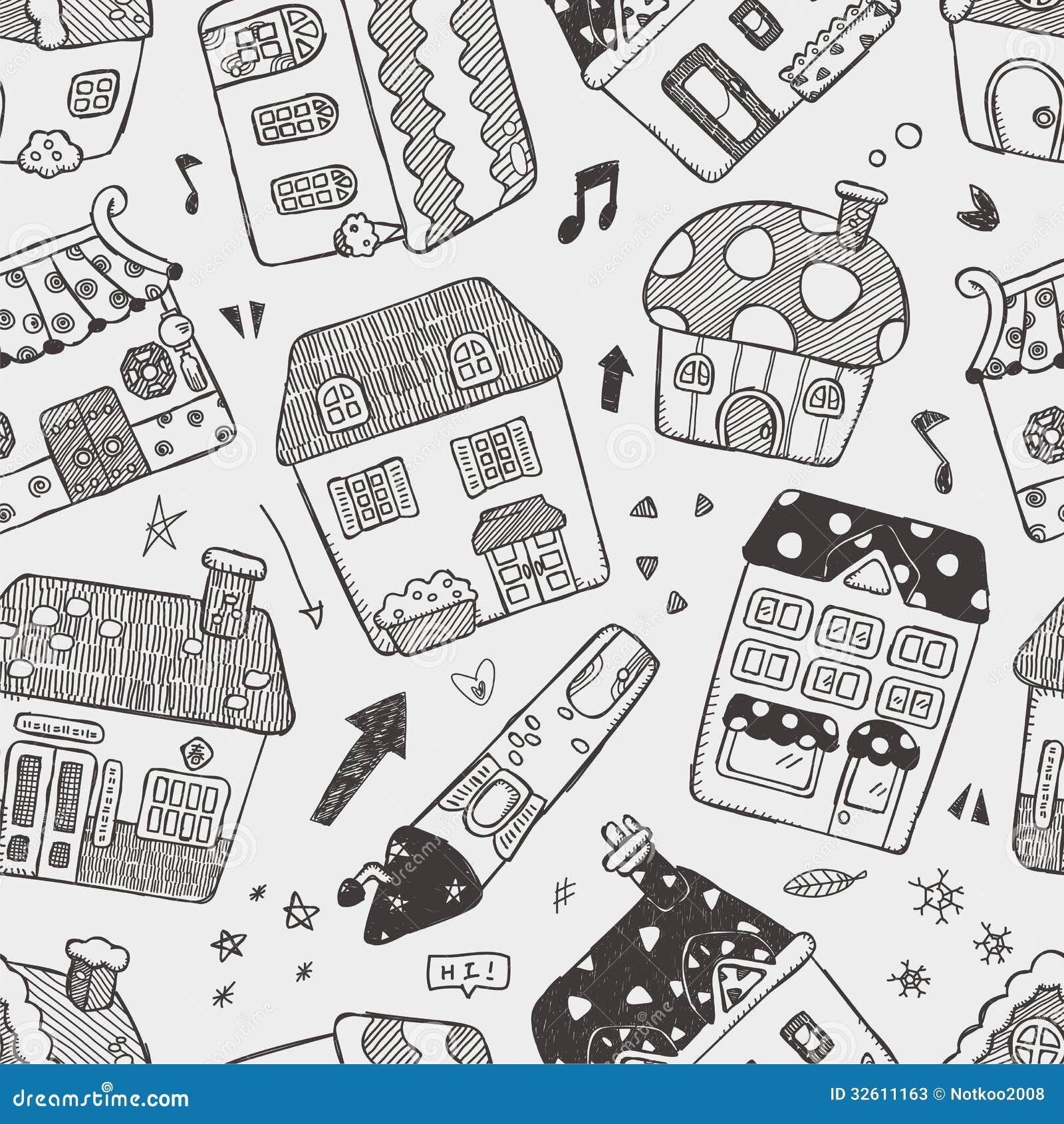 Seamless house pattern stock vector. Illustration of doodle - 32611163