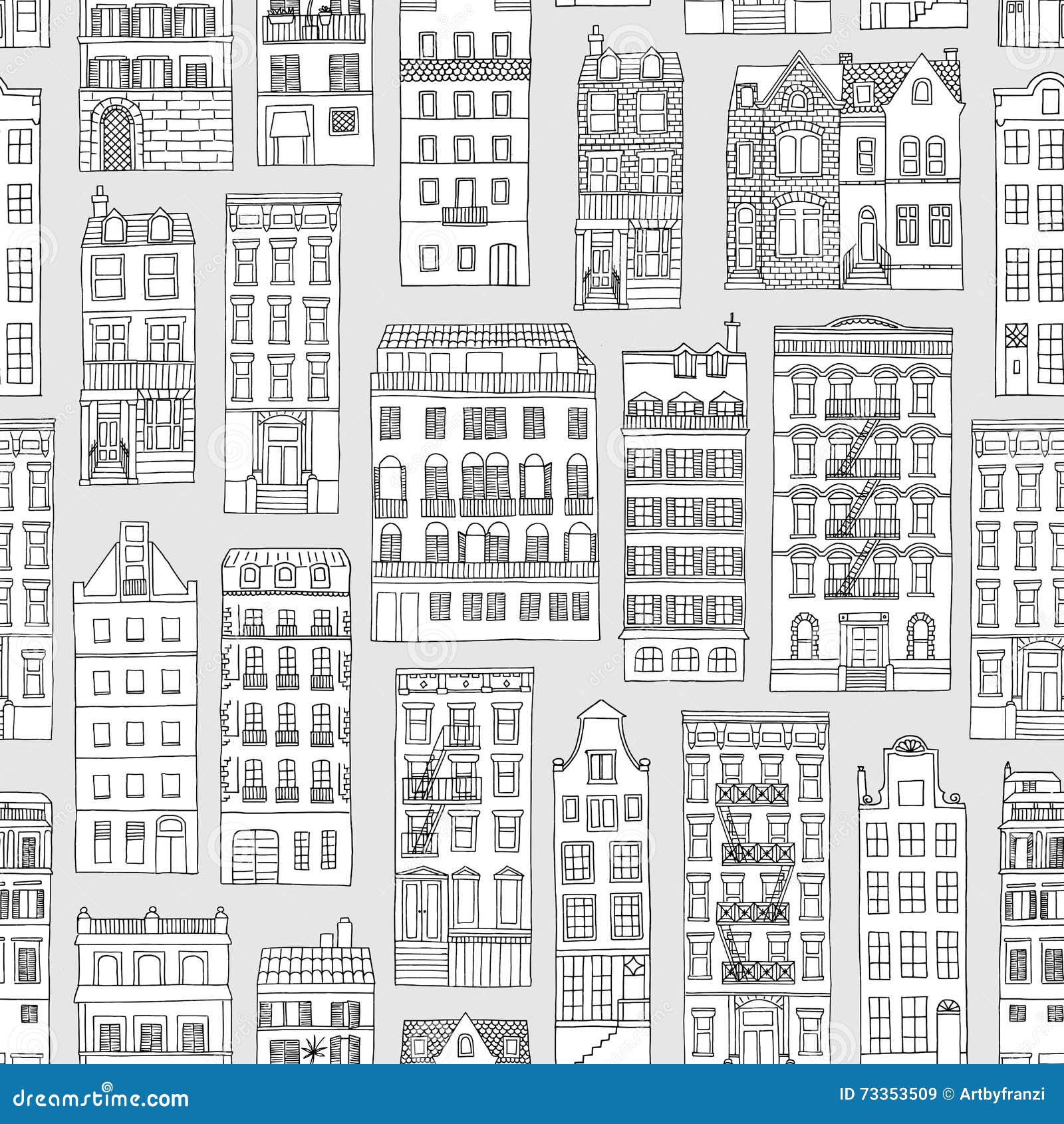 Seamless houses pattern stock vector. Illustration of background - 73353509