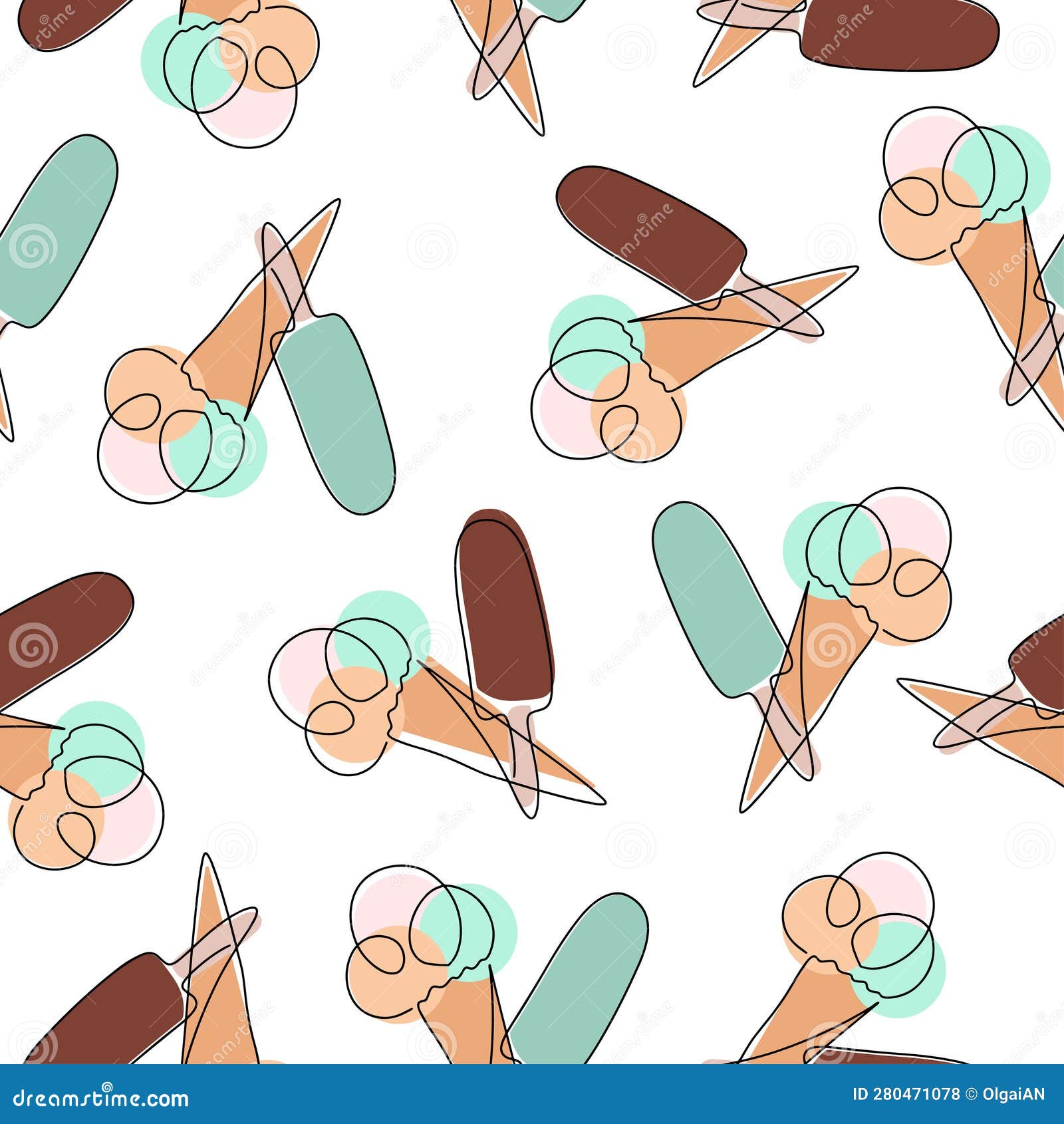 Seamless Ice Cream Pattern. Ice Cream Line Illustration Background ...