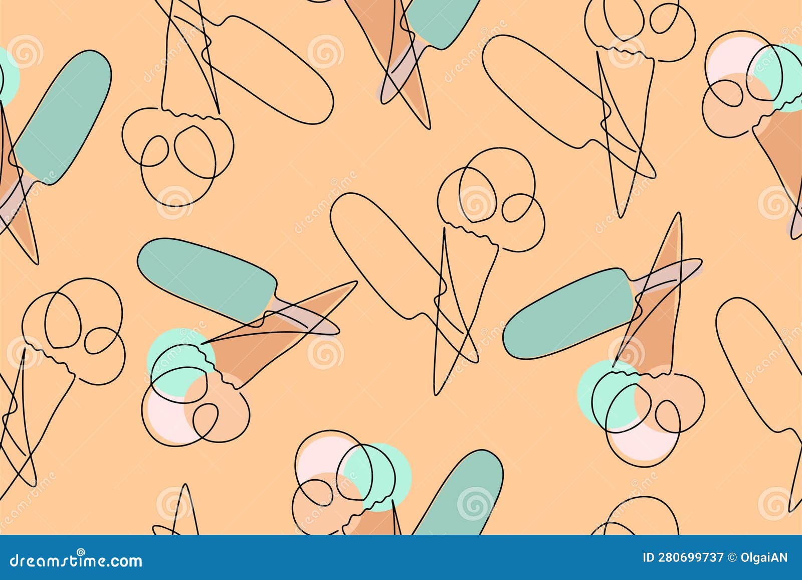 Seamless Ice Cream Pattern. Ice Cream Line Illustration Background ...