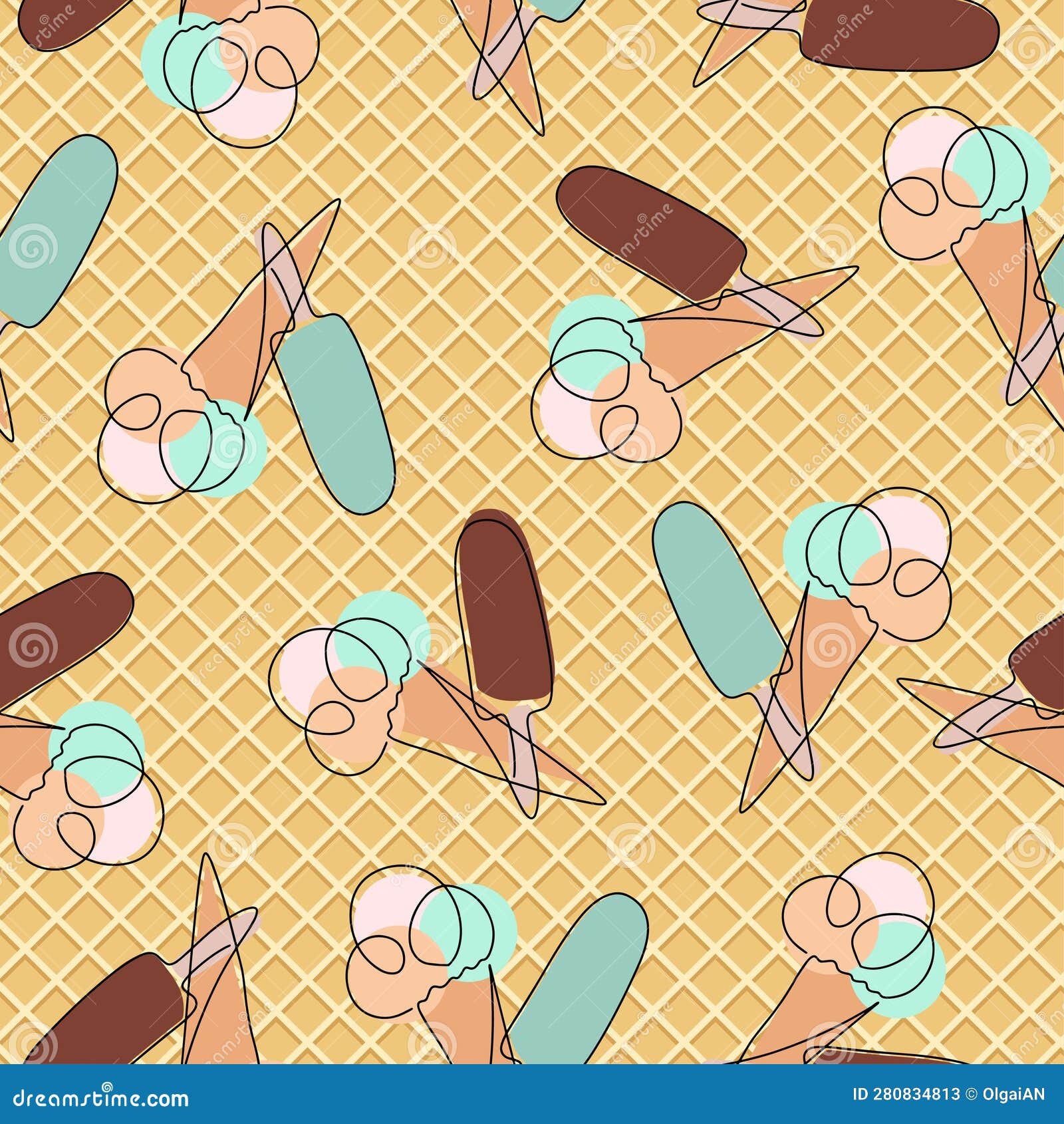 Seamless Ice Cream Pattern. Ice Cream Line Illustration Background ...