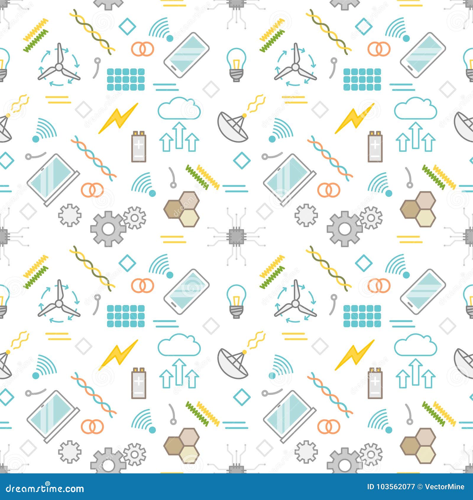 Seamless Illustrated Technology and Science Themed Line Style Vector ...