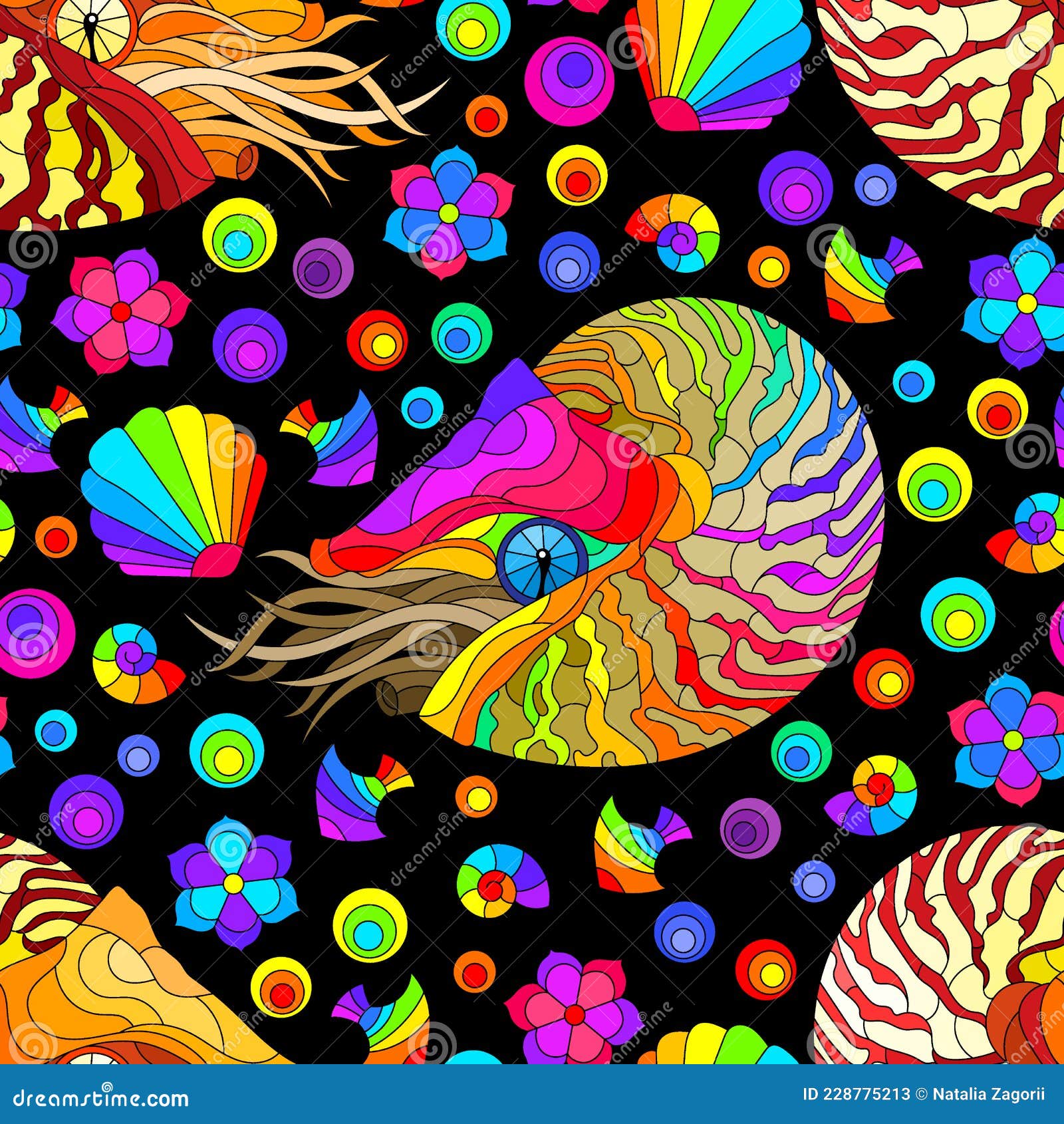 Nautilus Shells Colorful Doodles Isolated On White Background Vector ...