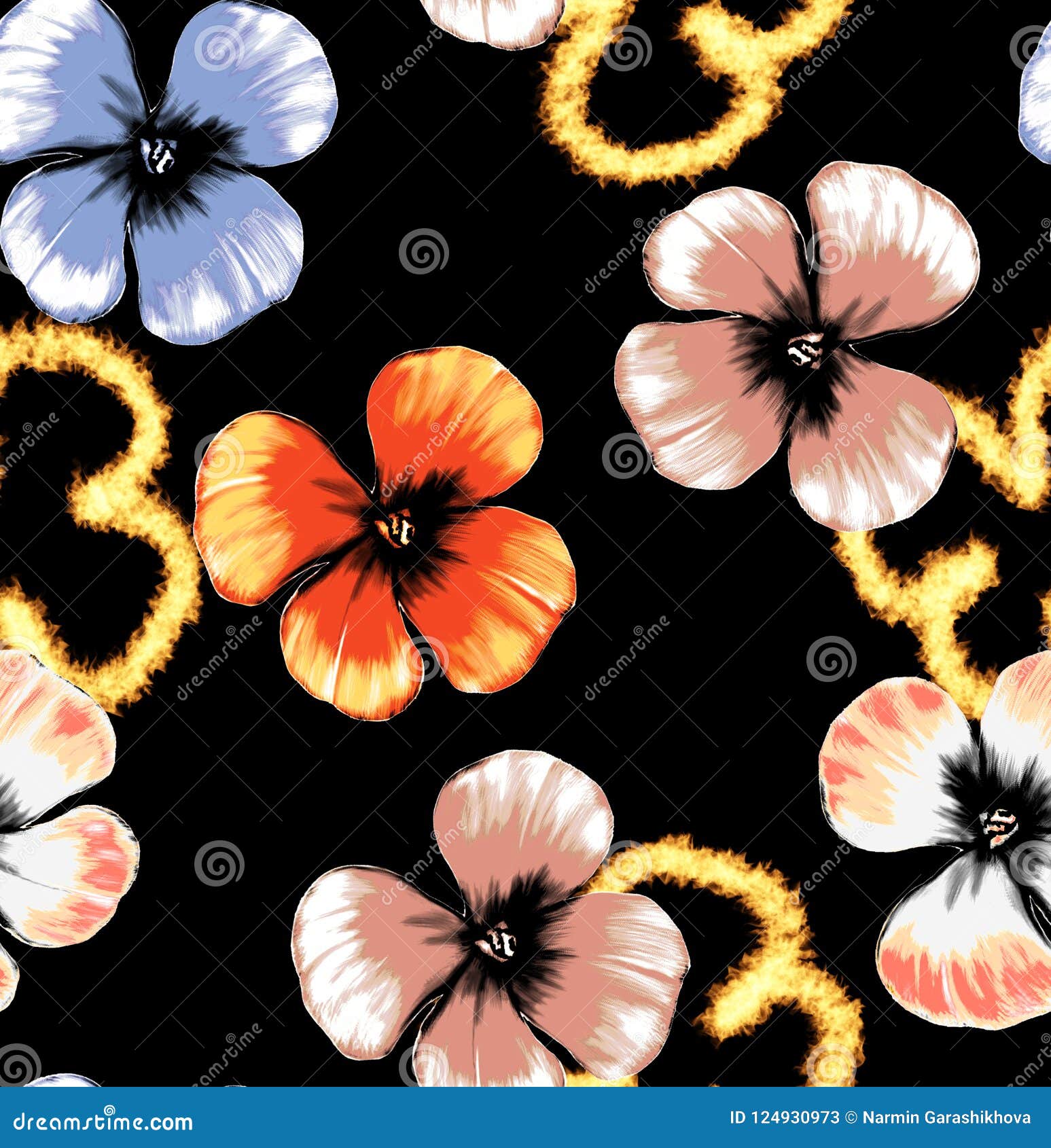 Seamless Illustration Floral Pattern with Fire Effect. Stock ...