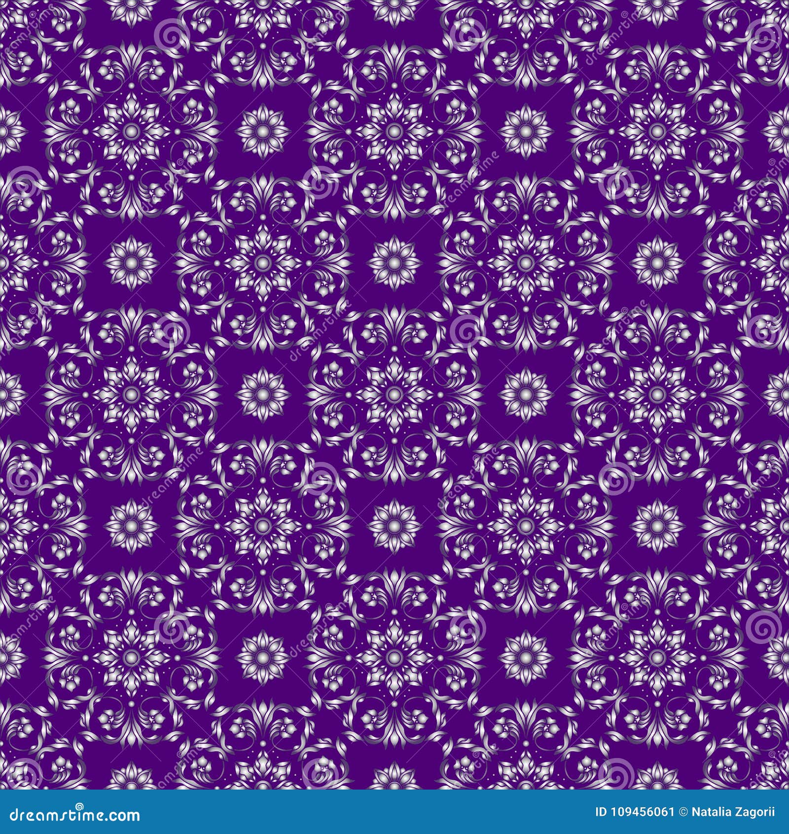 Seamless Illustration with Floral Patterns, Vintage Silver Patterns on ...