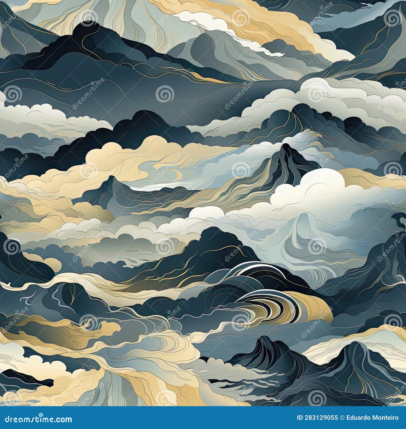 Seamless Illustration of Mountains and Clouds in Dark, Foreboding ...