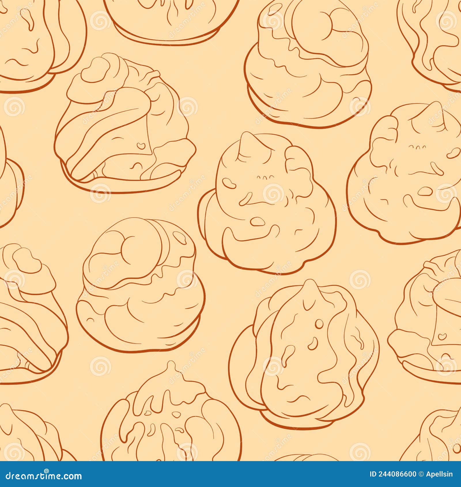 Seamless Illustration with Profiteroles Stock Vector - Illustration of ...
