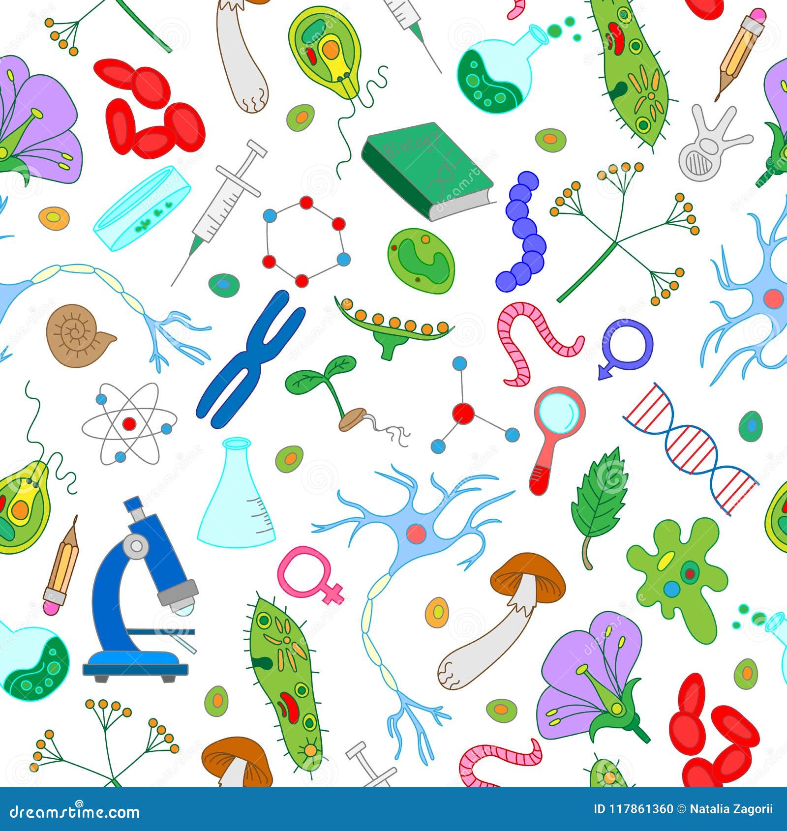 Color Biology Icons Seamless Pattern Vector Illustration ... Color Biology Icons Seamless Pattern Vector Illustration ...