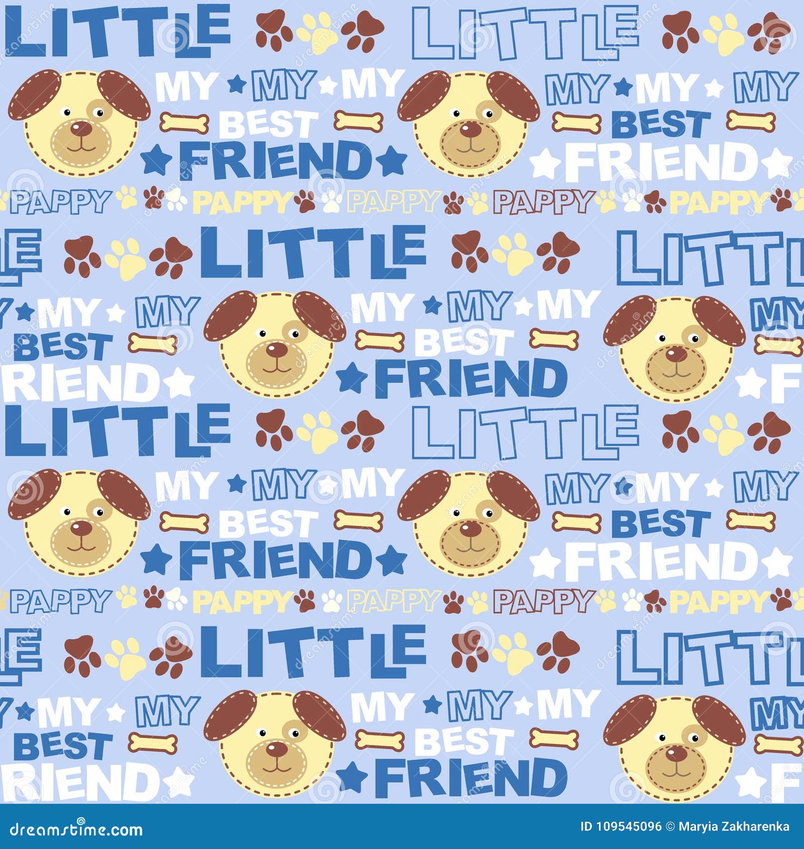 Vector Seamless Illustration Texture with Cartoon Dog Stock Vector ...