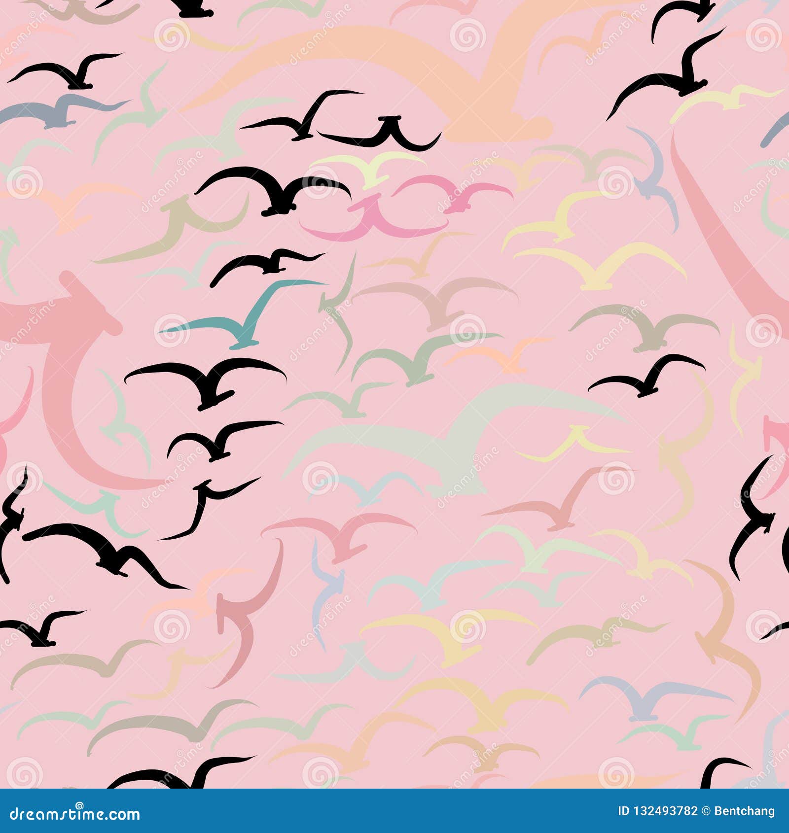 Seamless Illustrations of Flying Birds. Texture, Effect, Style ...