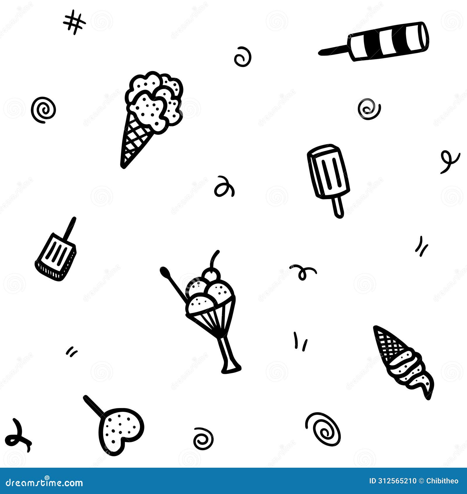 Seamless Abstract Ice Cream Drawing in Doodles Stock Vector ...